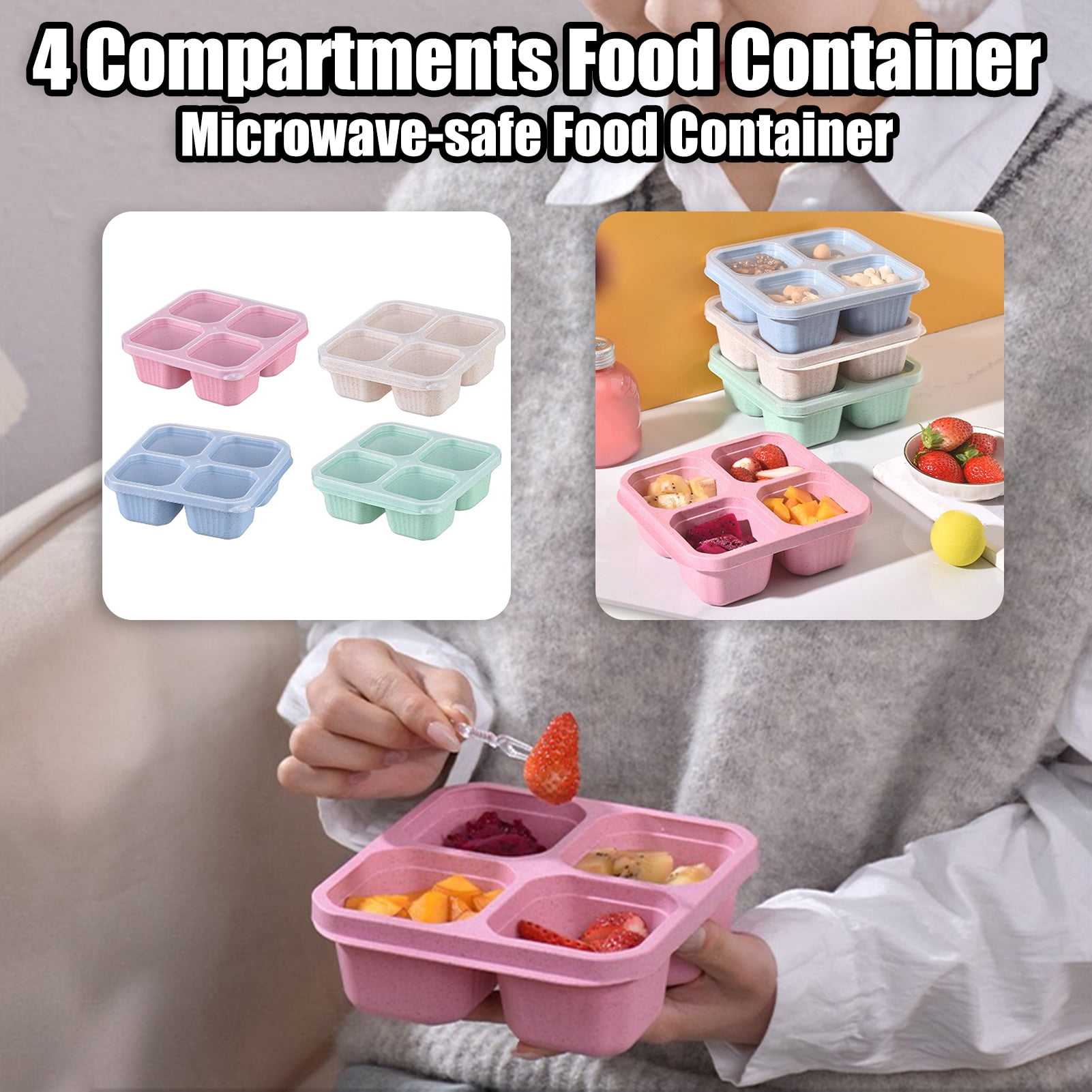 Hariumiu Bento Lunch Box with Lid 4 Compartments Food Container ...
