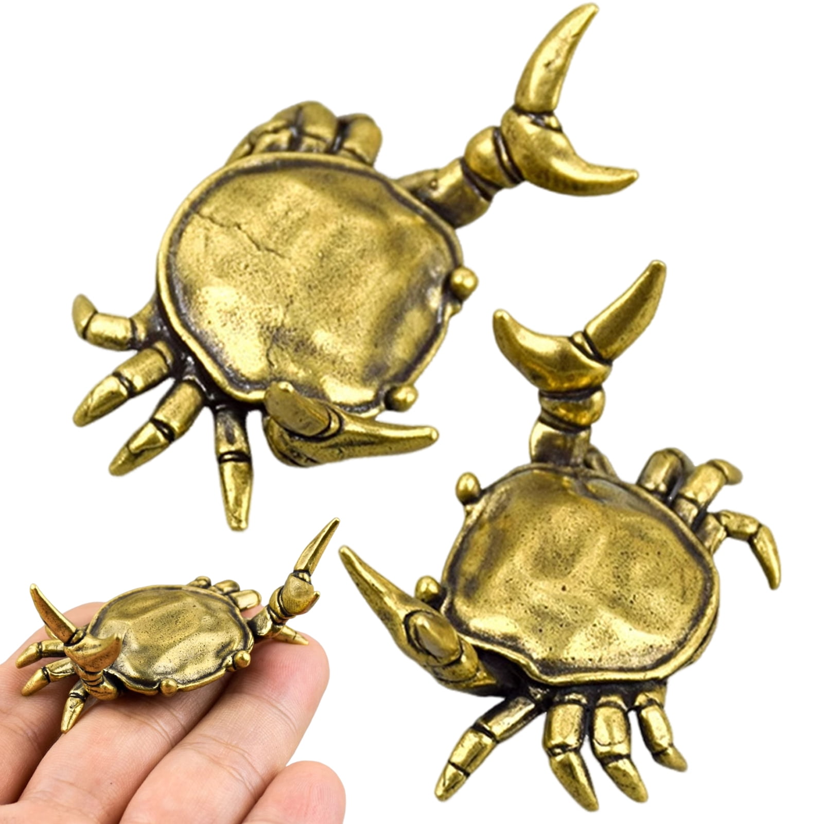 Hariumiu Brass Crab Pen Holder Miniature Weightlifting Crab Desk Stand ...