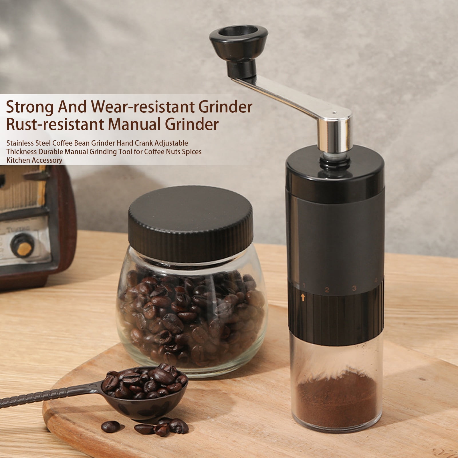 Hariumiu Coffee Bean Grinder Stainless Steel Hand Crank Mill Adjustable ...