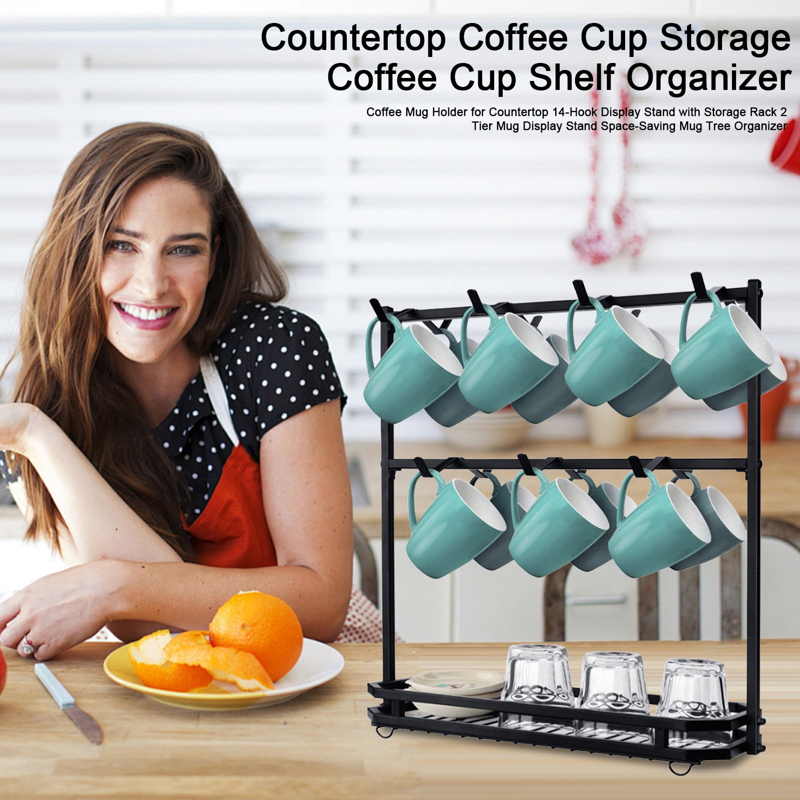 Hariumiu Coffee Mug Holder for Countertop 14-Hook Display Stand with ...