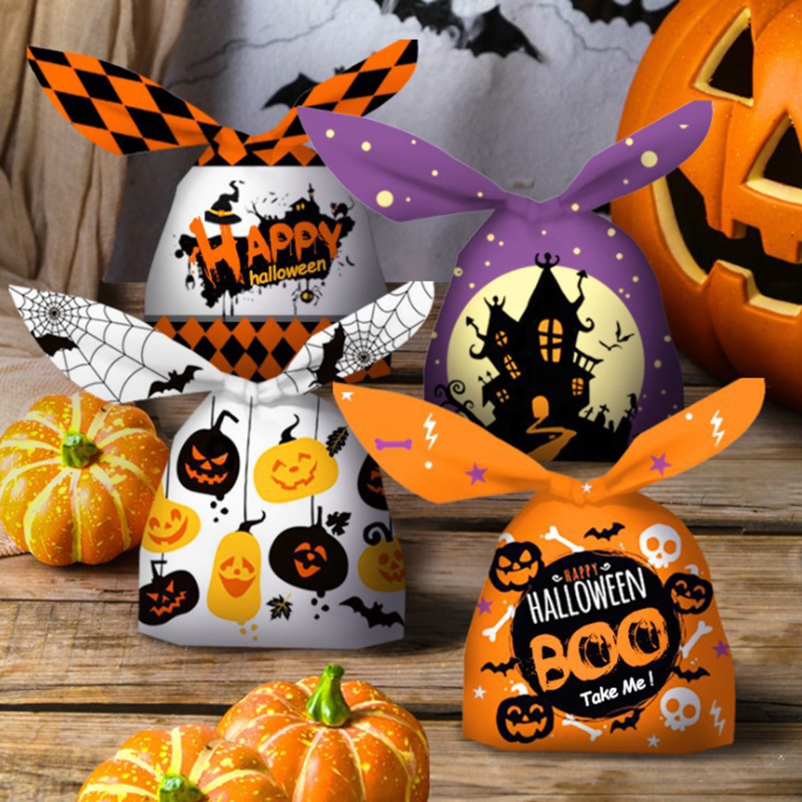 Hariumiu Decor 50Pcs Halloween Treat Bags Candy Bags, Kids Trick or ...