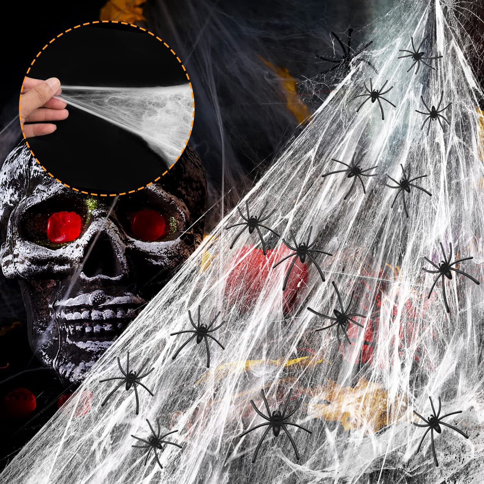 Hariumiu Decor Halloween Spider Webs with 30 Fake Spiders Easy to ...