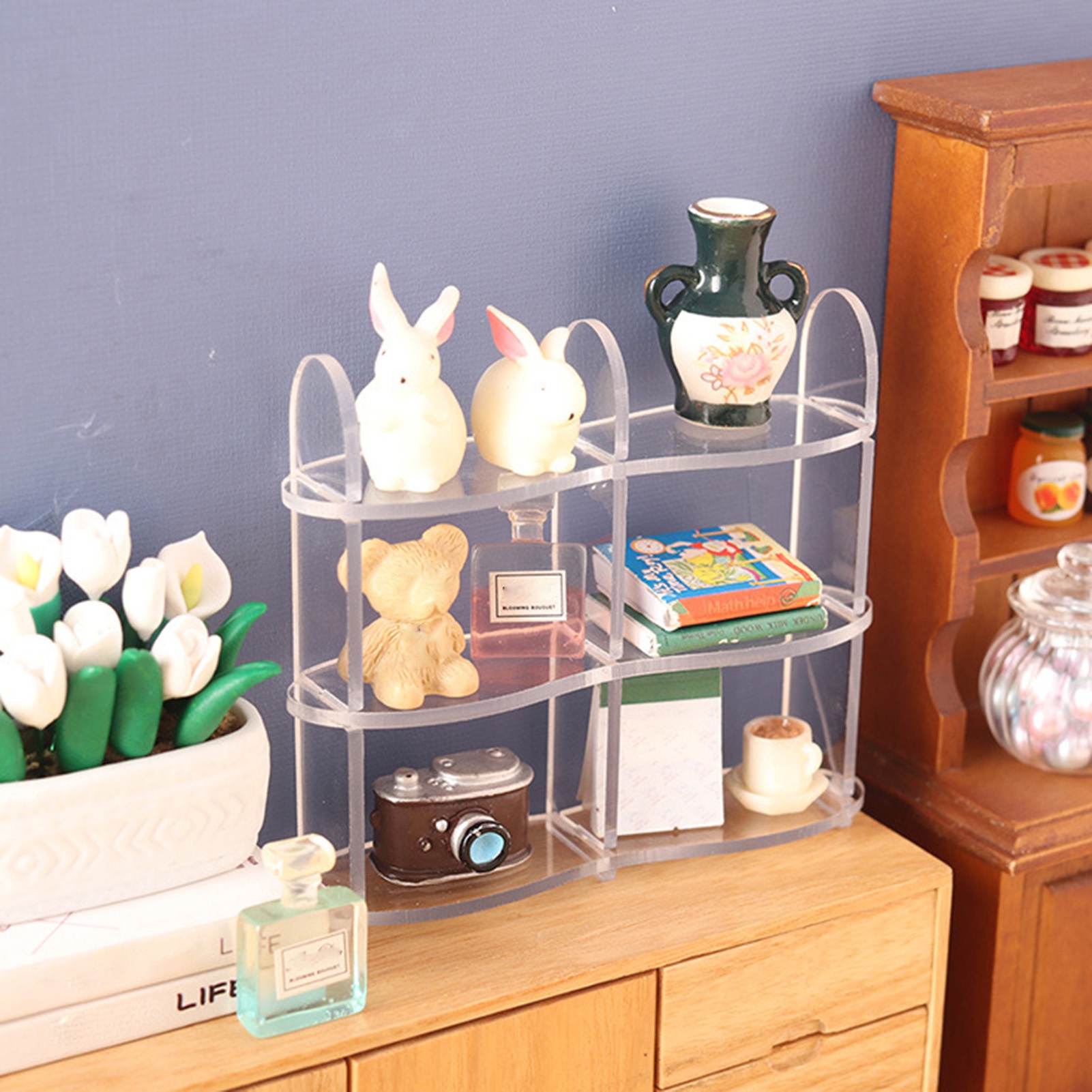 Hariumiu Dollhouse Storage Shelf Miniature Dollhouse Storage Rack with ...