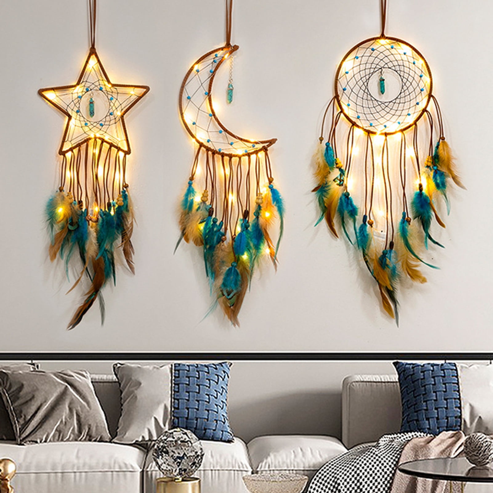 Hariumiu Dream Catcher with Feathers Wall Hanging Star Sun Moon ...
