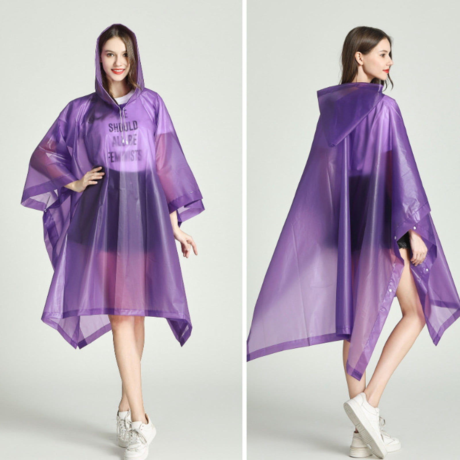 Hariumiu EVA Transparent Hooded Raincoat Adult Unisex Mid-length Poncho ...