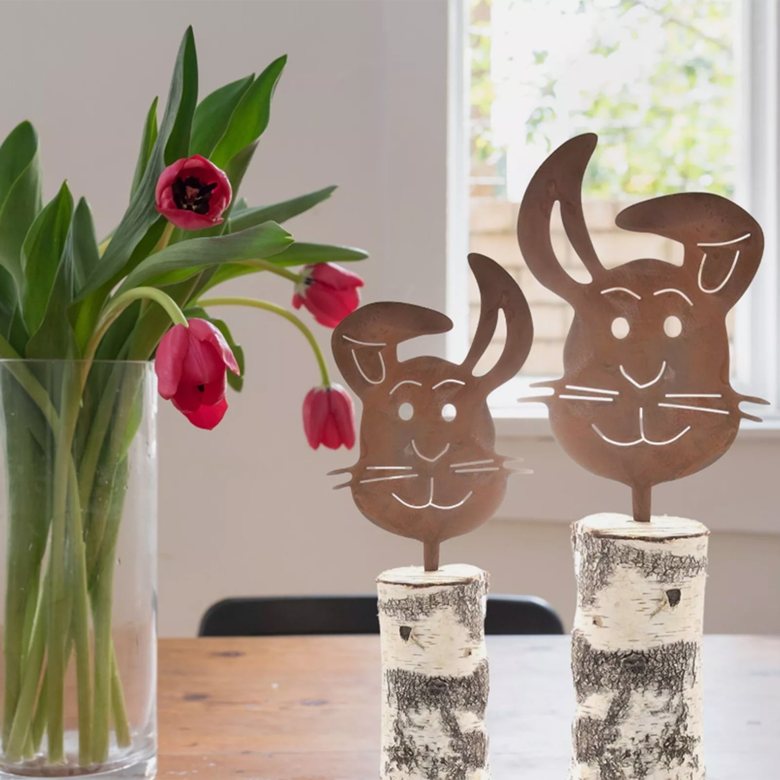 Hariumiu Easter Bunny Garden Stake Rusty Color Metal Decoration Stake ...