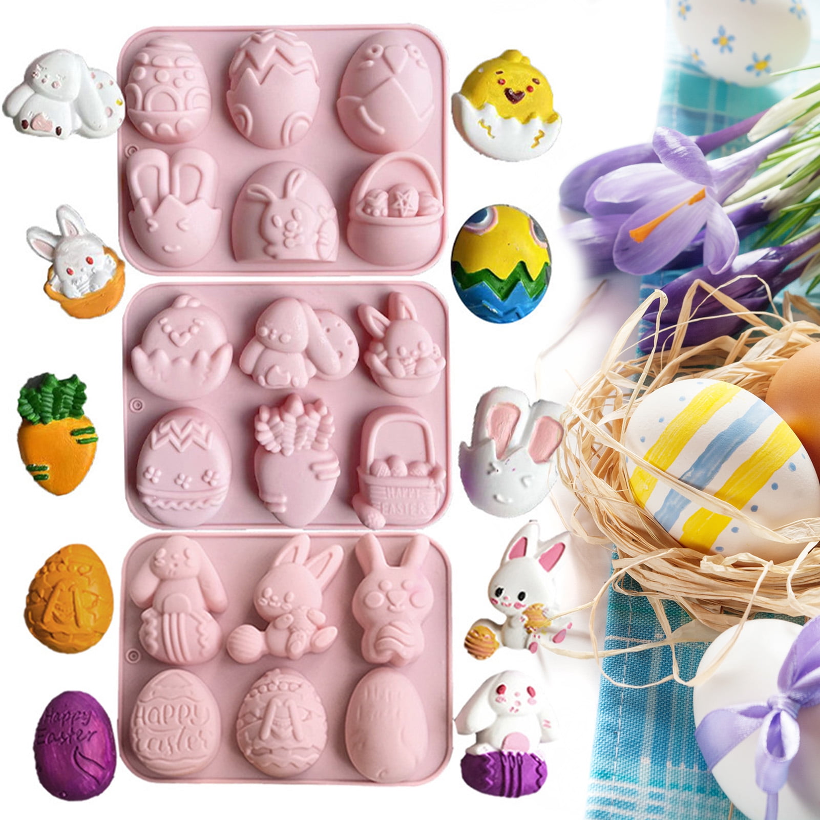Hariumiu Easter Bunny Silicone Mold 3D Egg Chocolate Mould Food Grade ...