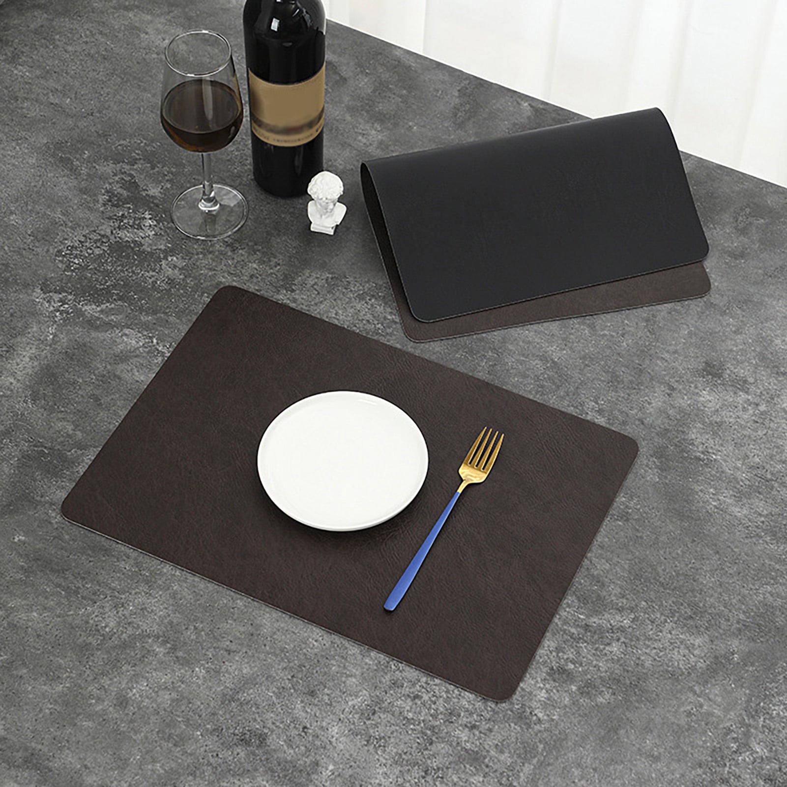 Hariumiu Faux Leather Placemat Light Luxury Solid Placemat Faux Leather ...
