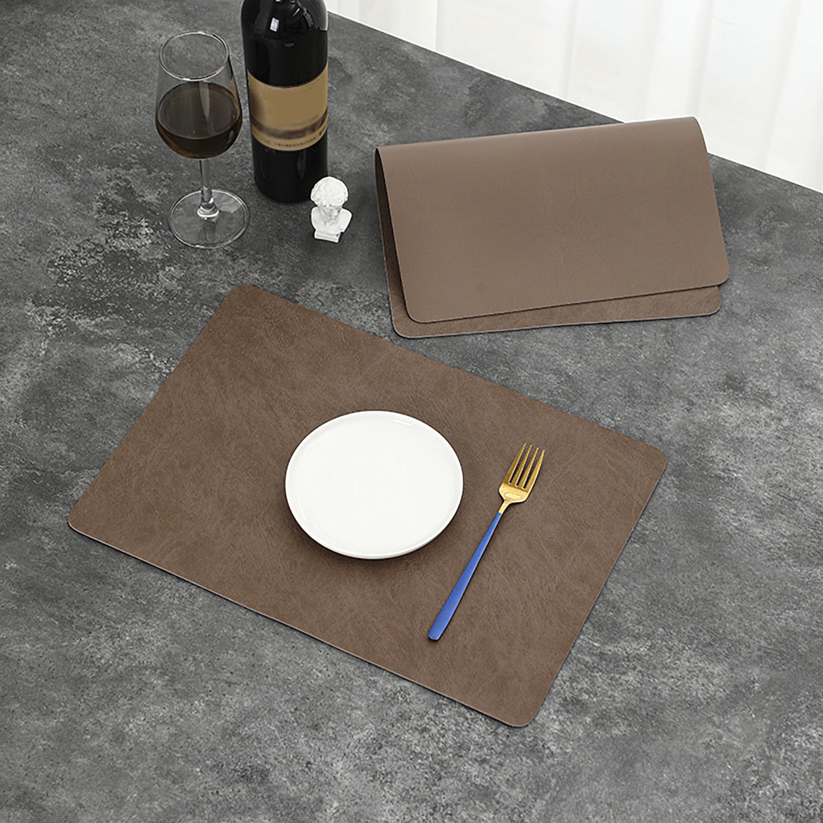 Hariumiu Faux Leather Placemat Light Luxury Solid Placemat Faux Leather ...