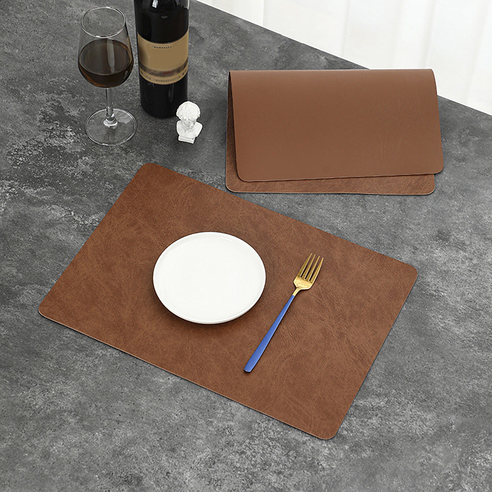 Hariumiu Faux Leather Placemat Light Luxury Solid Placemat Faux Leather ...