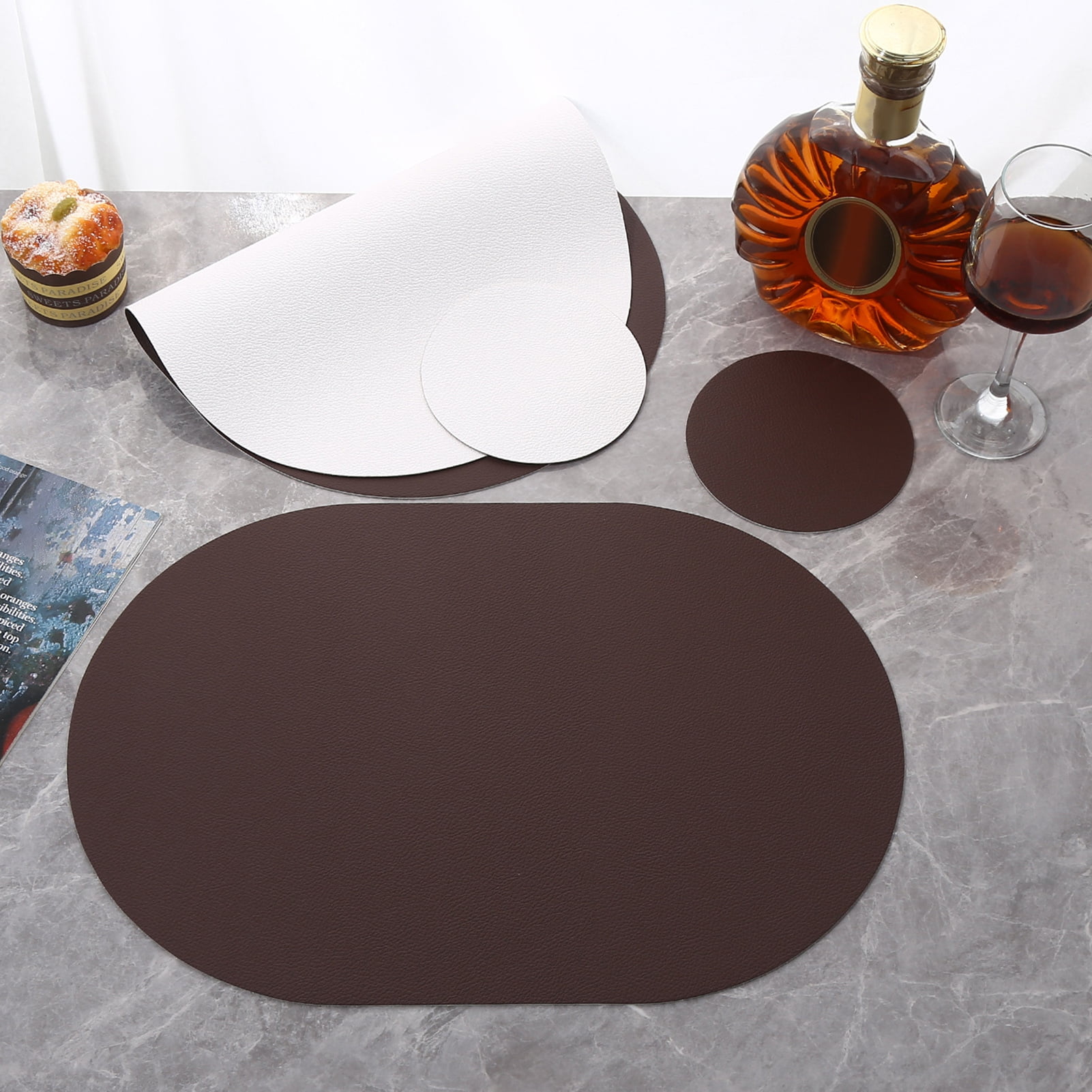 Hariumiu Faux Leather Placemat Waterproof Heat-resistant Non-slip ...