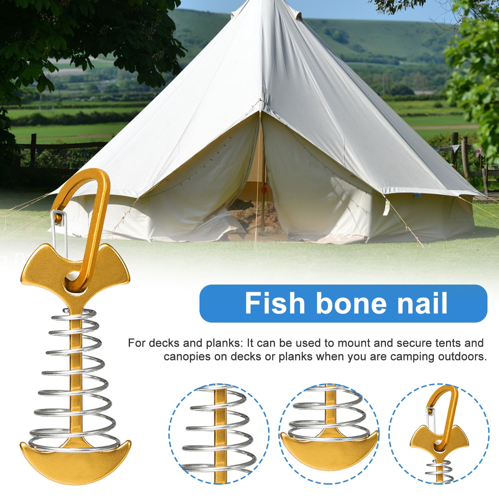 Hariumiu Fish Bone Nail Tent Stake Deck-anchor Pegs with Carabiners ...