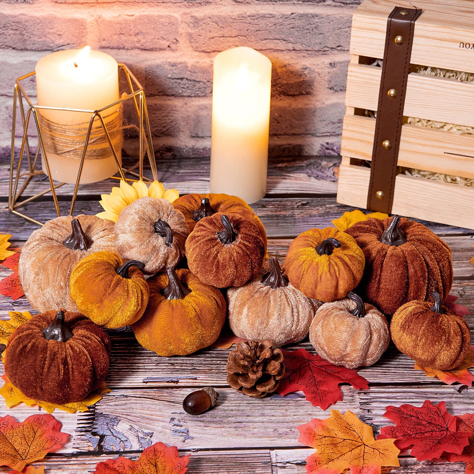 Hariumiu Flannel Pumpkin Decor 12 Pcs Velvet Foam Pumpkins Simulated ...