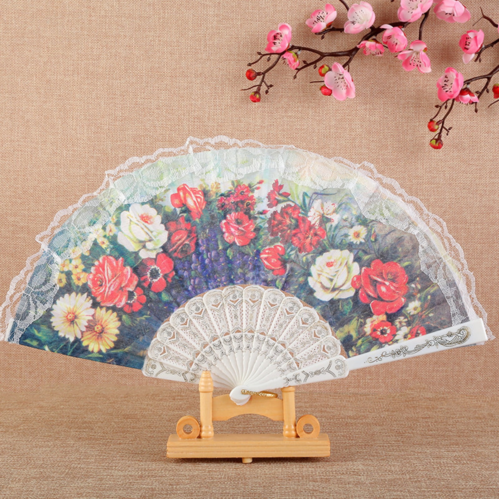 Hariumiu Floral Hand Fan Portable Hand Fan with Elegant Lace Floral ...