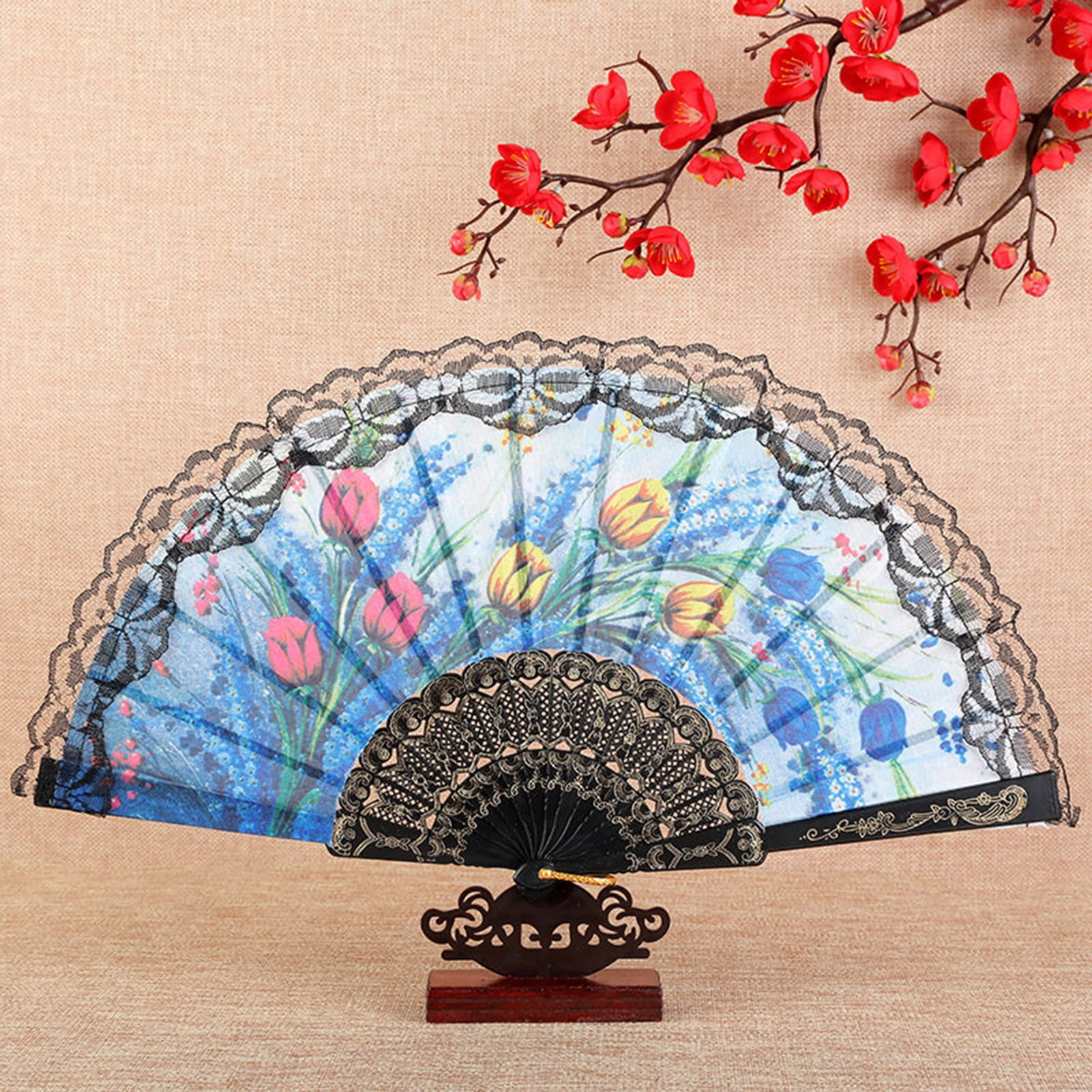 Hariumiu Floral Hand Fan Portable Hand Fan with Elegant Lace Floral ...