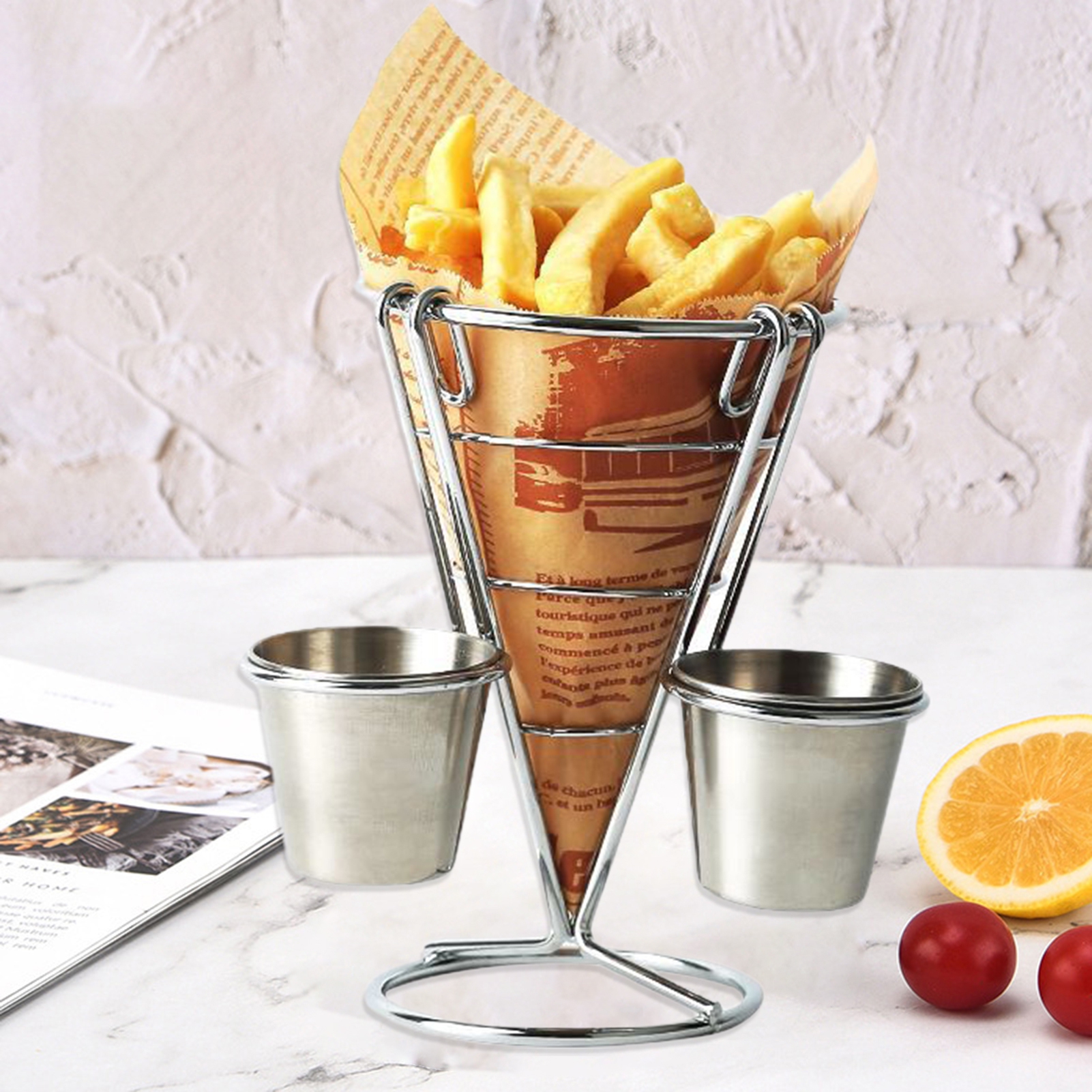 Hariumiu French Fries Basket French Fries Stand Durable Metal Chip Rack ...