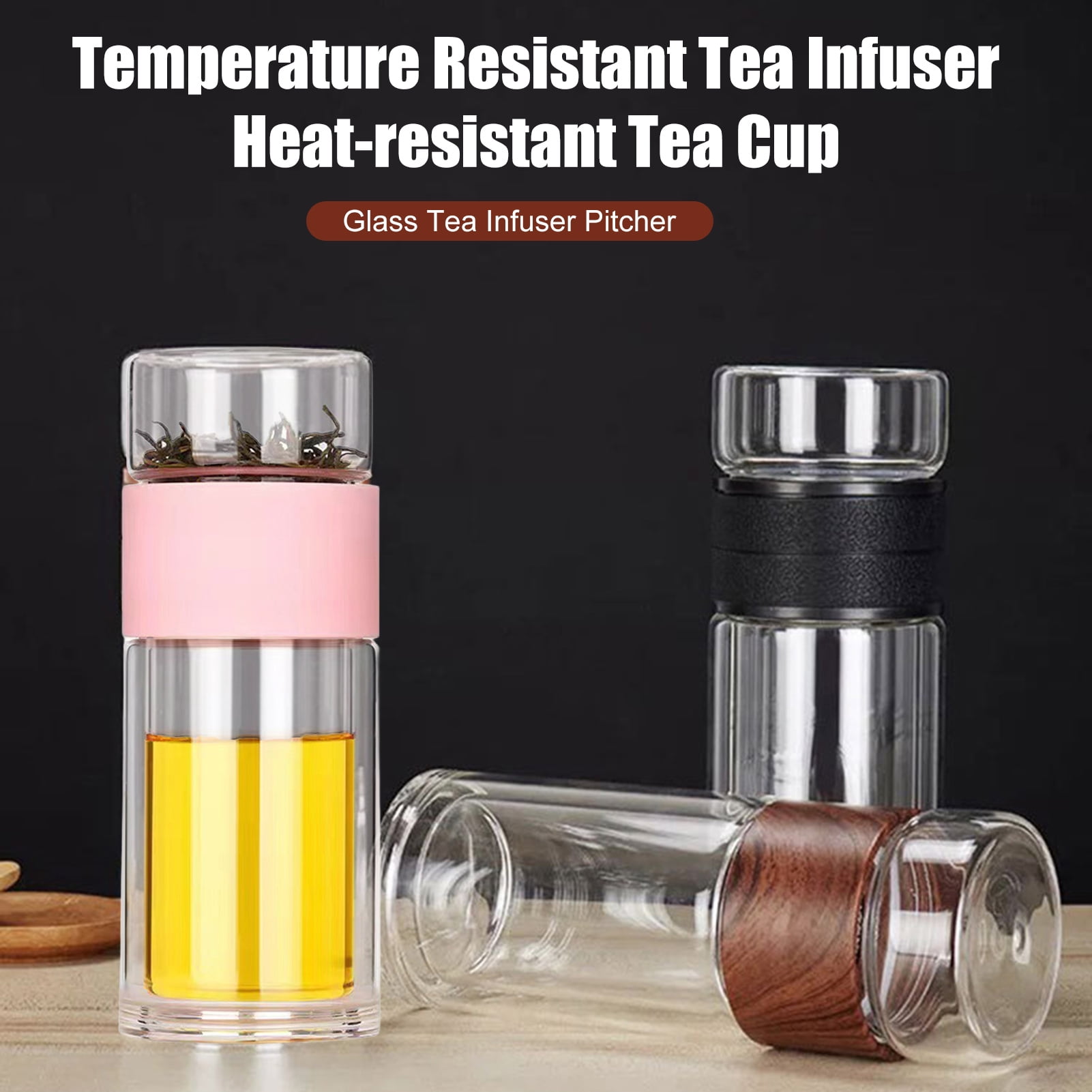 Hariumiu Glass Tea Infuser Bottle Double Glazing Tea Cup Stainless ...