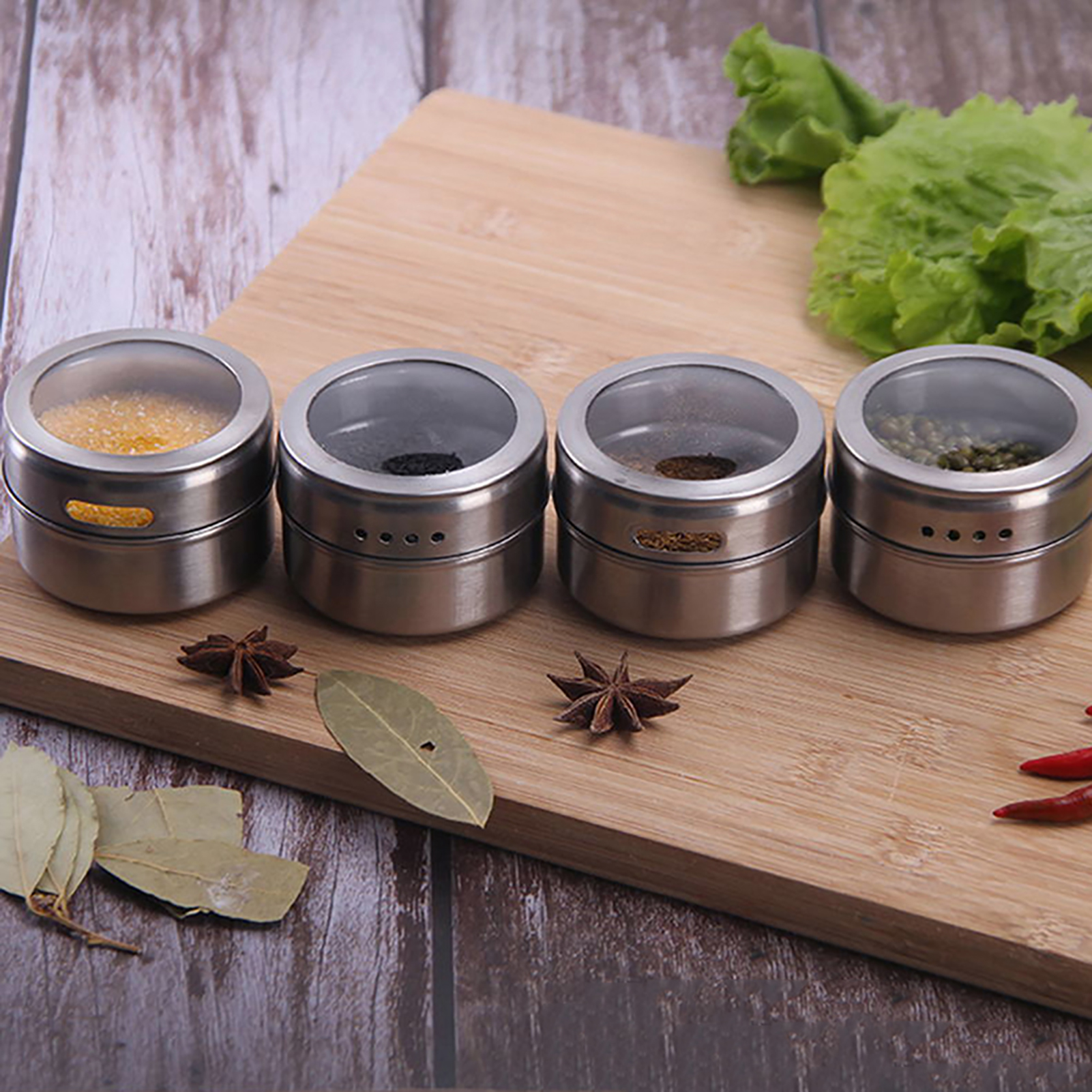 Hariumiu Kitchen 1/4 PCS Food Grade Spice Jars, Stainless Steel Spice ...