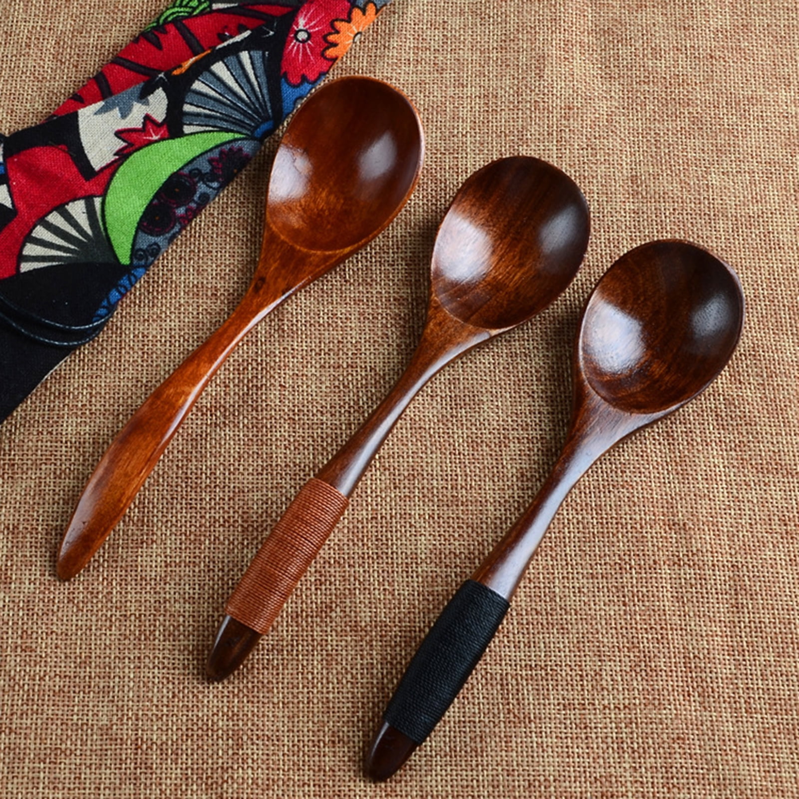 Hariumiu Kitchen 6.9" Nanmu Wooden Spoons, Binding Wire Curved Handle ...