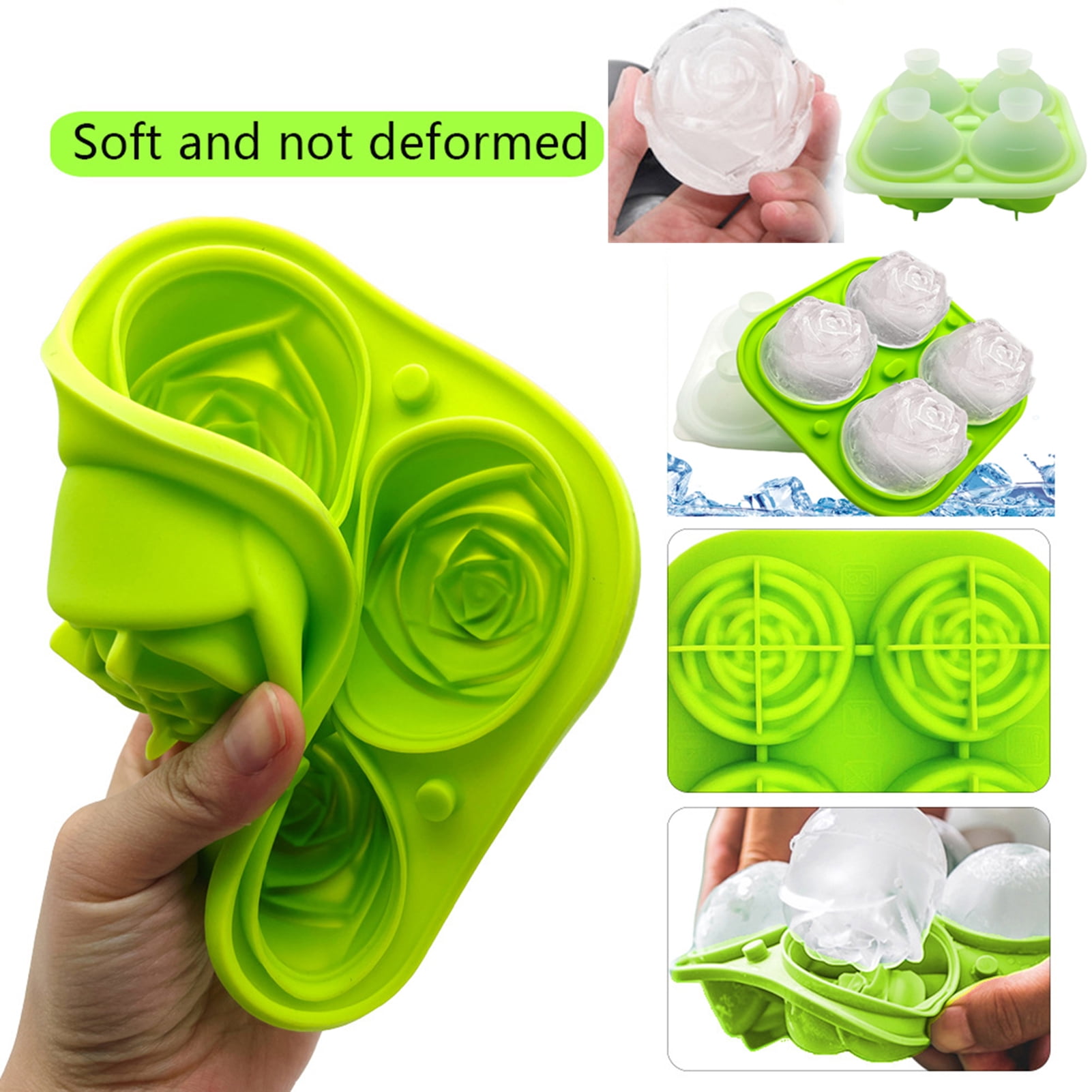 Hariumiu Kitchen Rose Ice Mold Anti-Leakage Portable 4 Grids - Perfect ...