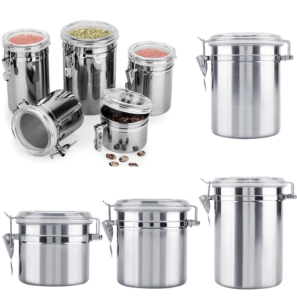 Hariumiu Kitchen Stainless Steel Canister Set with Clear Acrylic Lids ...