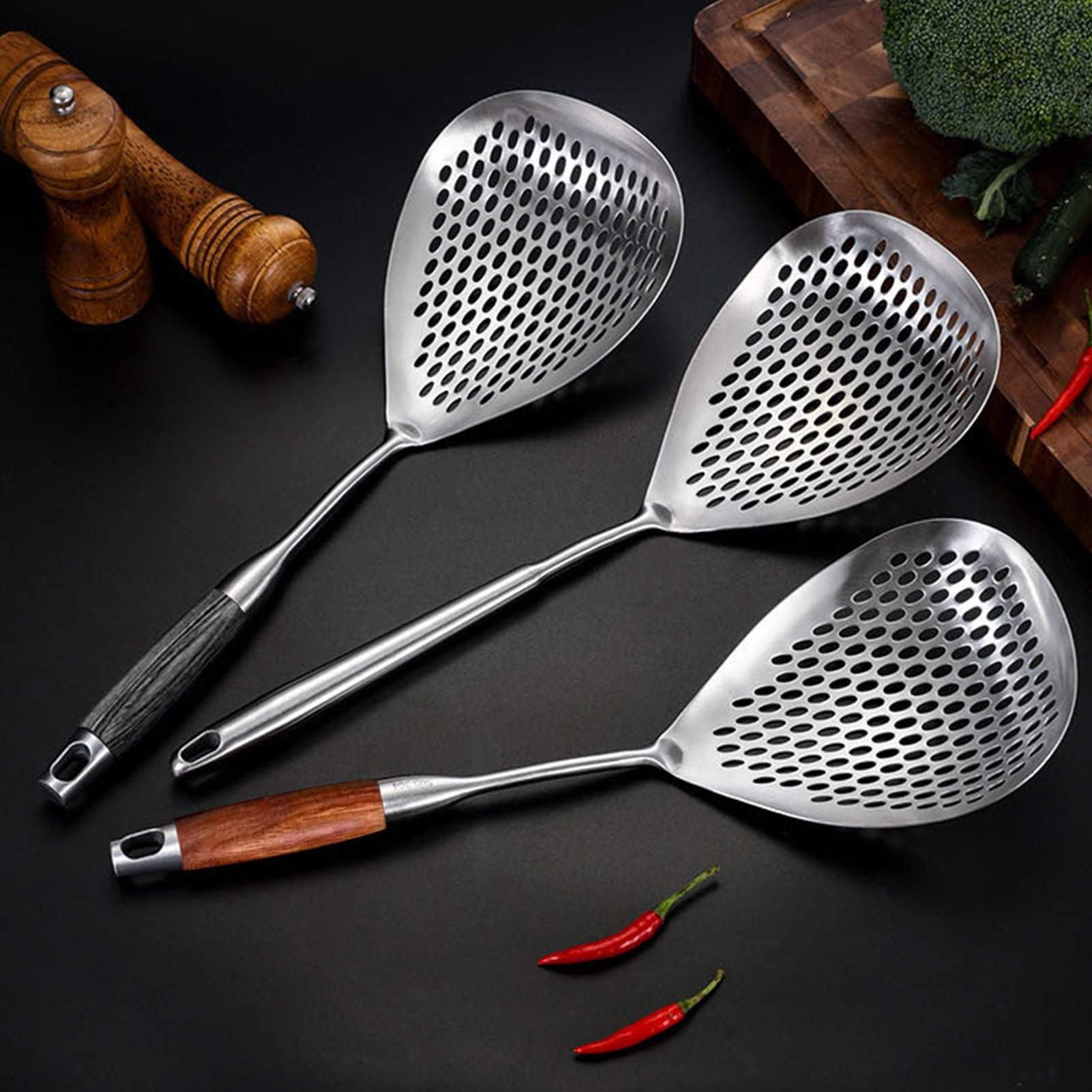 Hariumiu Large Slotted Spoon Set Stainless Steel Pasta Strainer ...