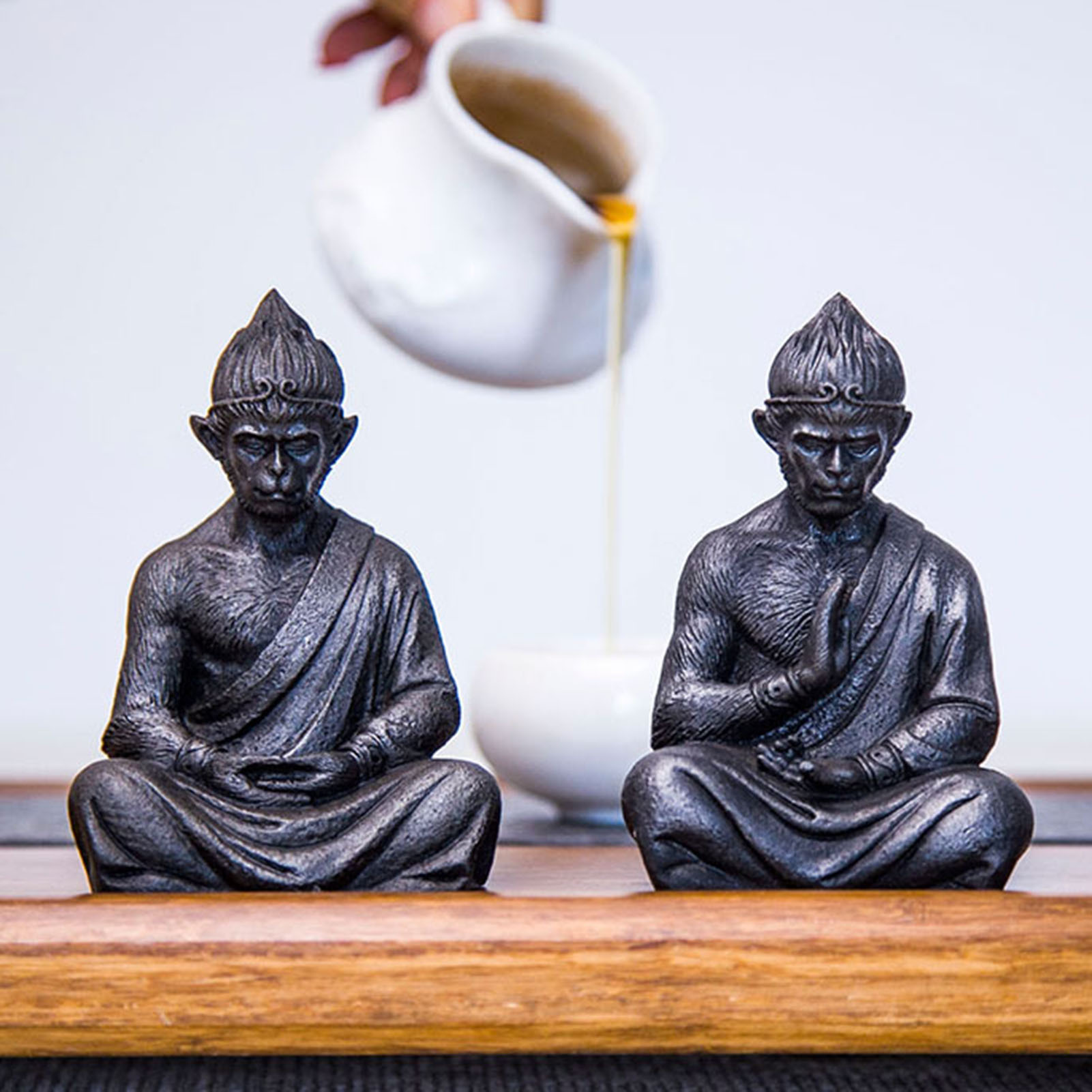 Hariumiu Meditation Monkey King Figurine Carved Sitting Monkey Statue ...