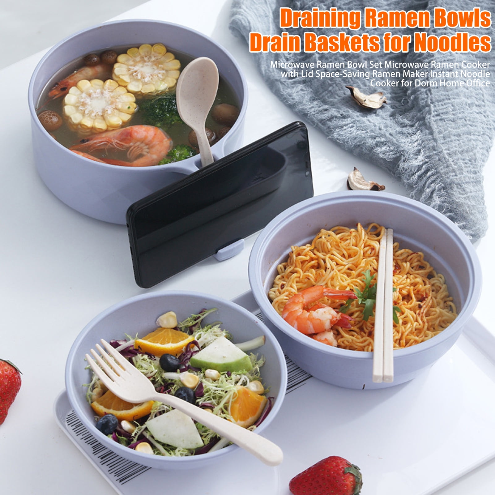 Hariumiu Microwave Ramen Bowl Set Microwave Ramen Cooker with Lid Space ...