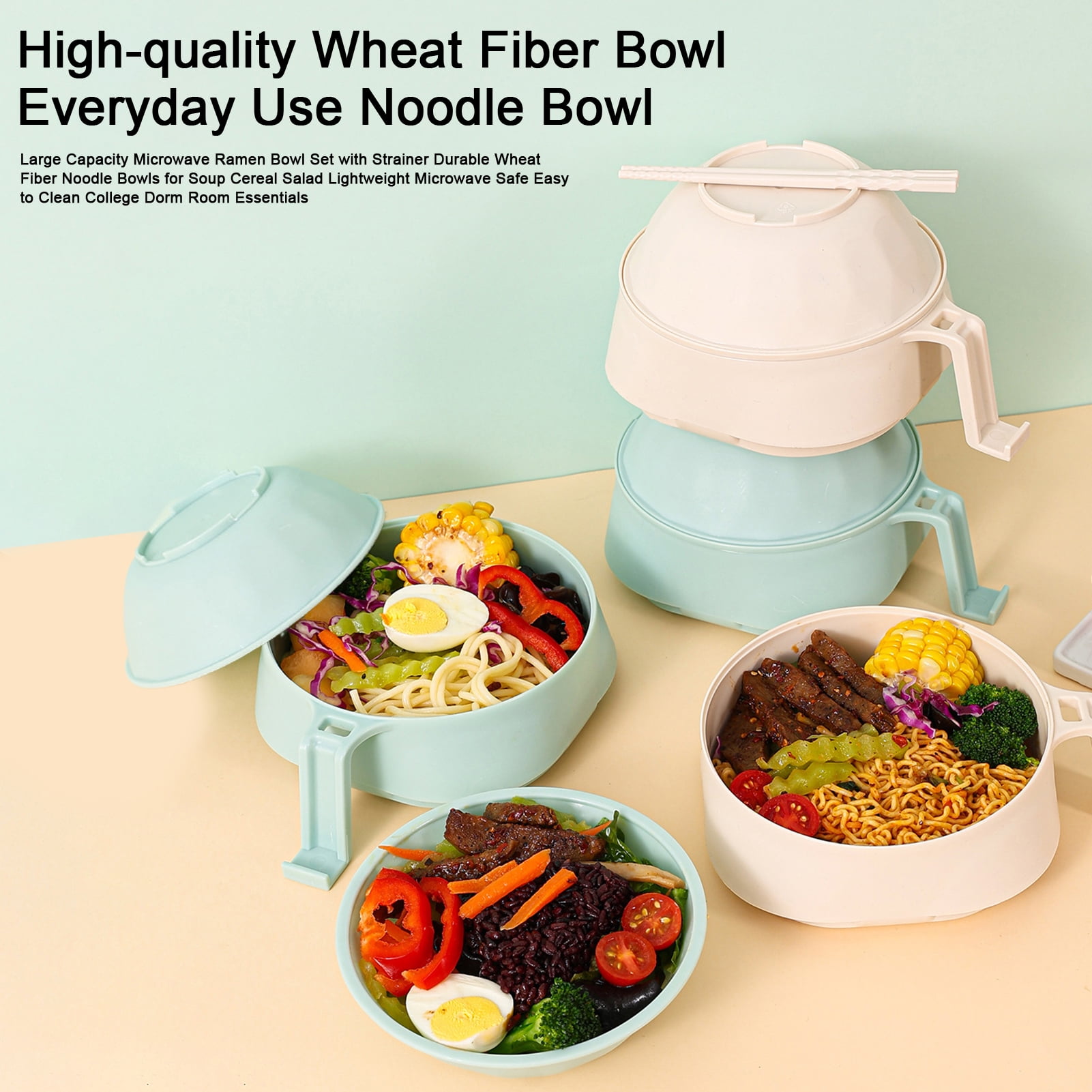 Hariumiu Microwave Ramen Bowl Set with Strainer Noodle Bowls for Soup ...