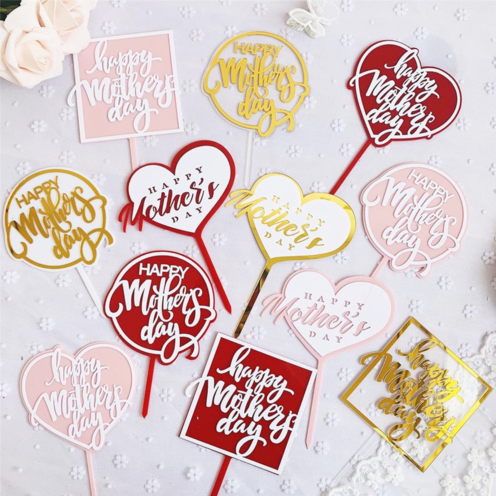 Hariumiu Mothers Day Gifts 2Pcs Cake Topper Double Layer Paper Art ...