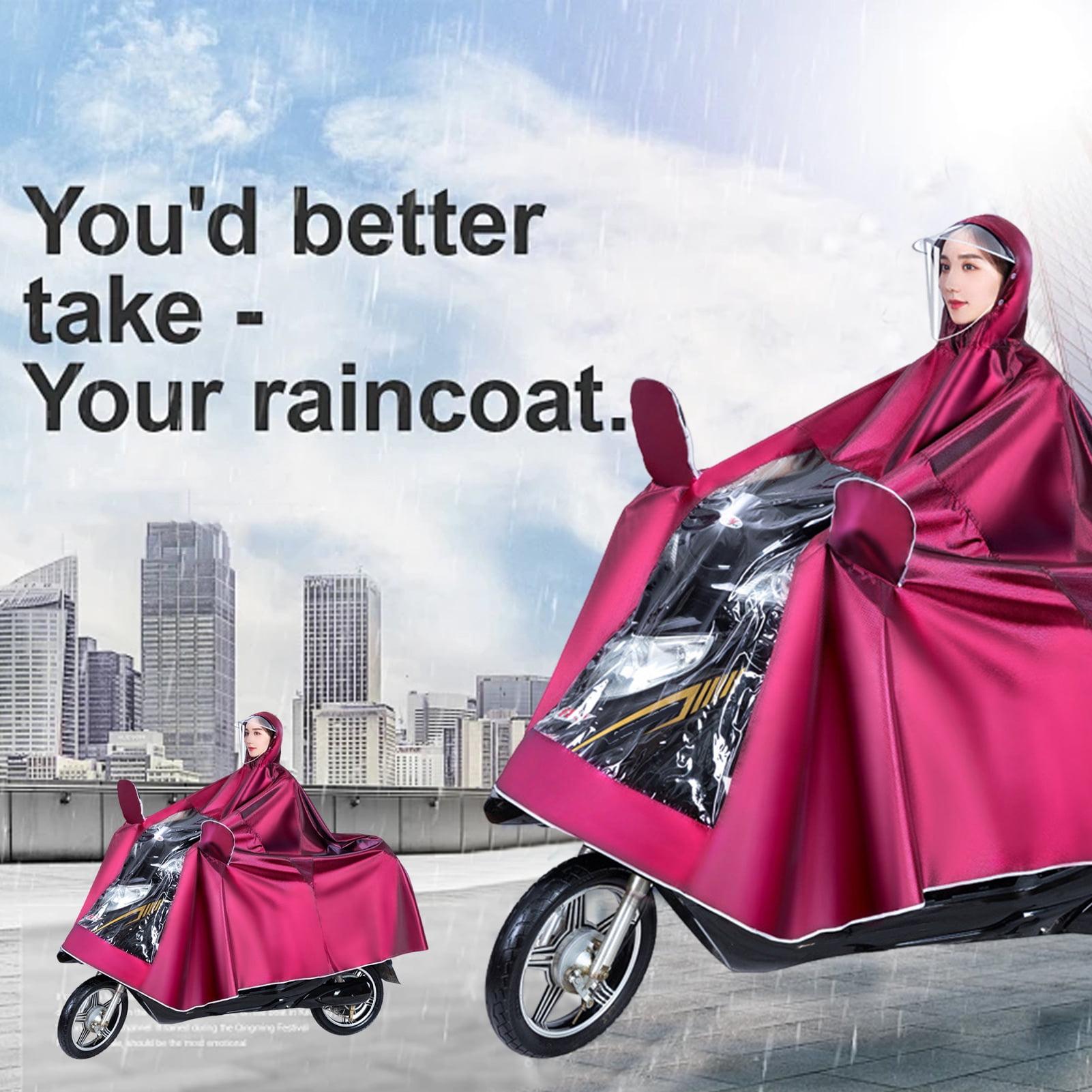 Hariumiu Motorcycle Adults Rain Poncho Waterproof Clear Brim Detachable ...