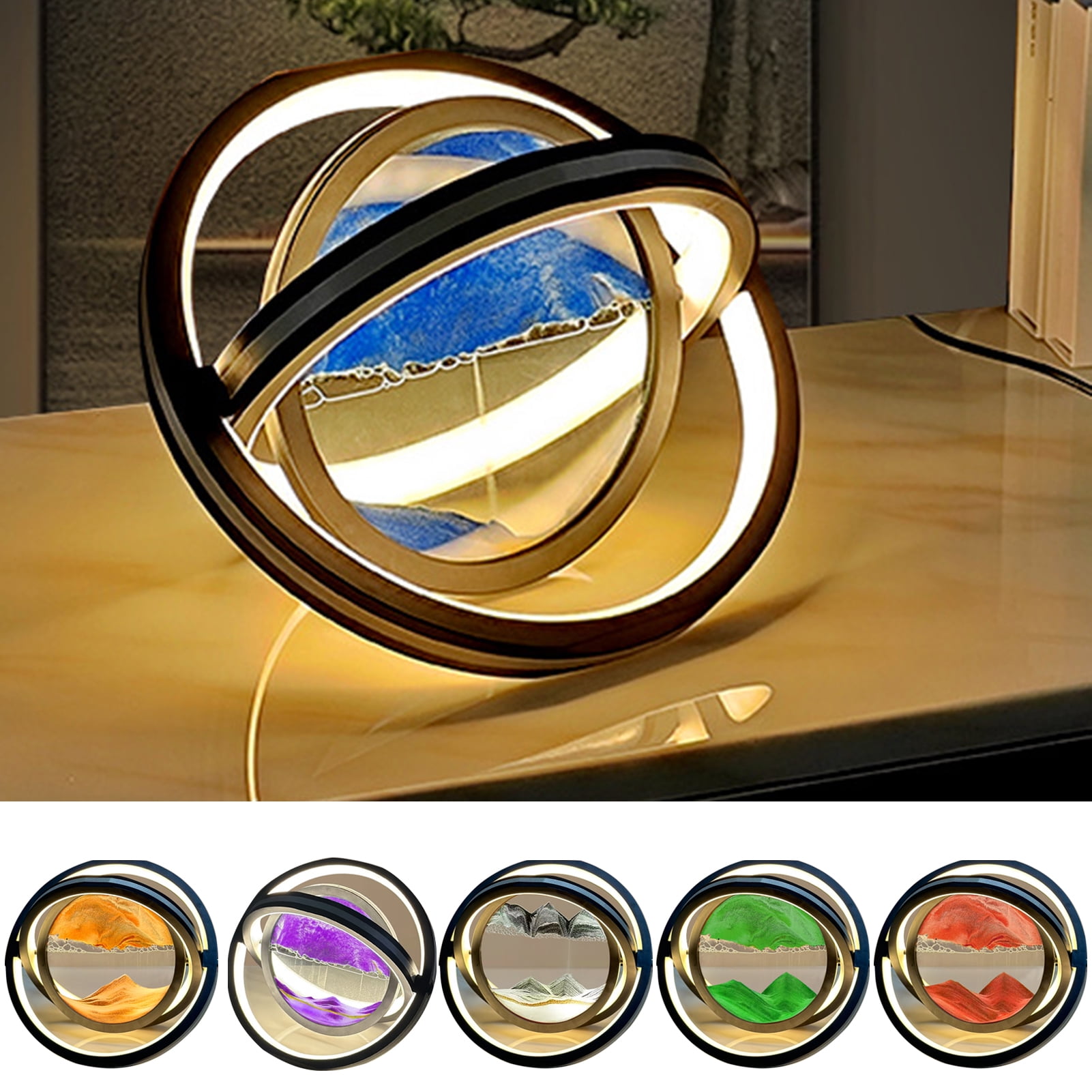Hariumiu Moving Sand Art Desk Lamp 360 Degrees Rotatable Quicksand ...