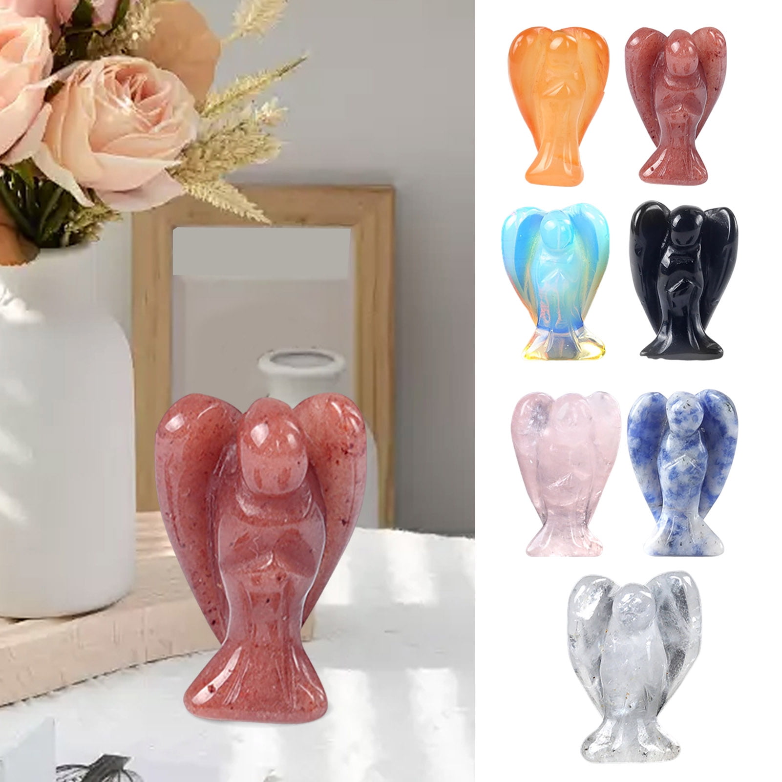 Hariumiu Natural Stone Angel Figurine Positive Healing Energy Hand ...