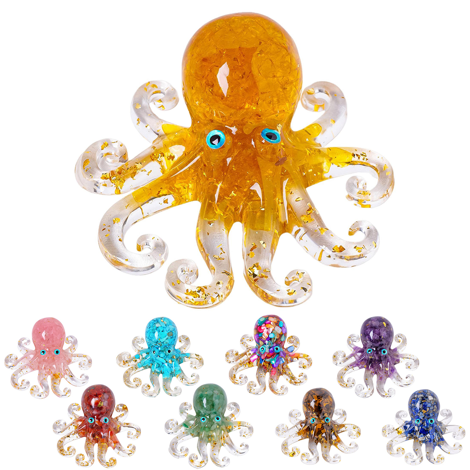 Hariumiu Octopus Figurine Resin Octopus Ornament Filled with Crystal ...