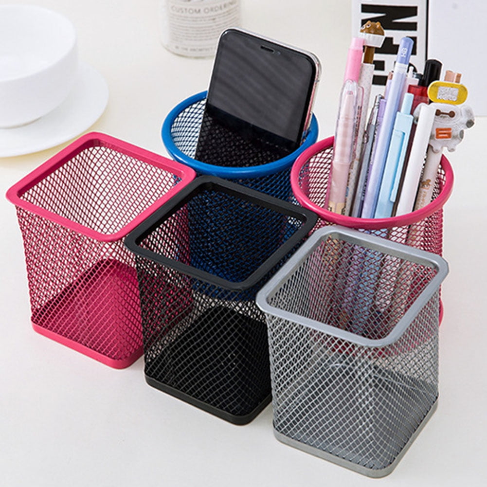 Hariumiu Pen Holder Metal Mesh Pencil Holders Round or Squre Shaped Pen ...