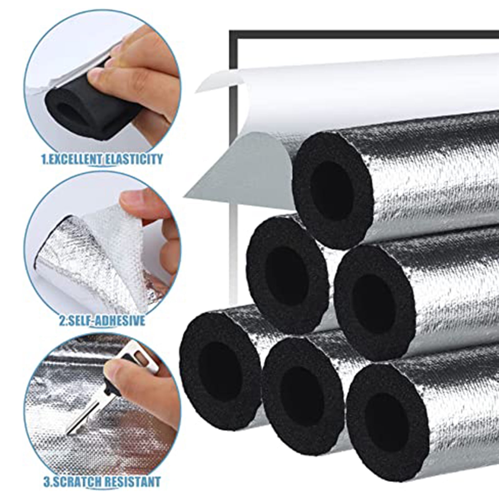 Hariumiu Pipe Insulation Foam Tube Self-Adhesive Wrap Aluminum Foil Pipe Cover Flame Retardant ...