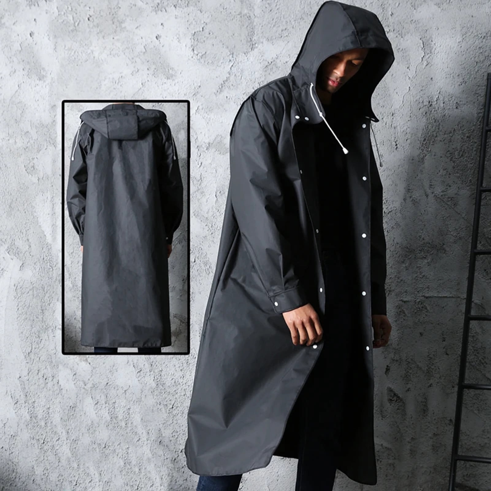 Hariumiu Rain Poncho Men's Waterproof Long Rain Coat Hooded EVA ...