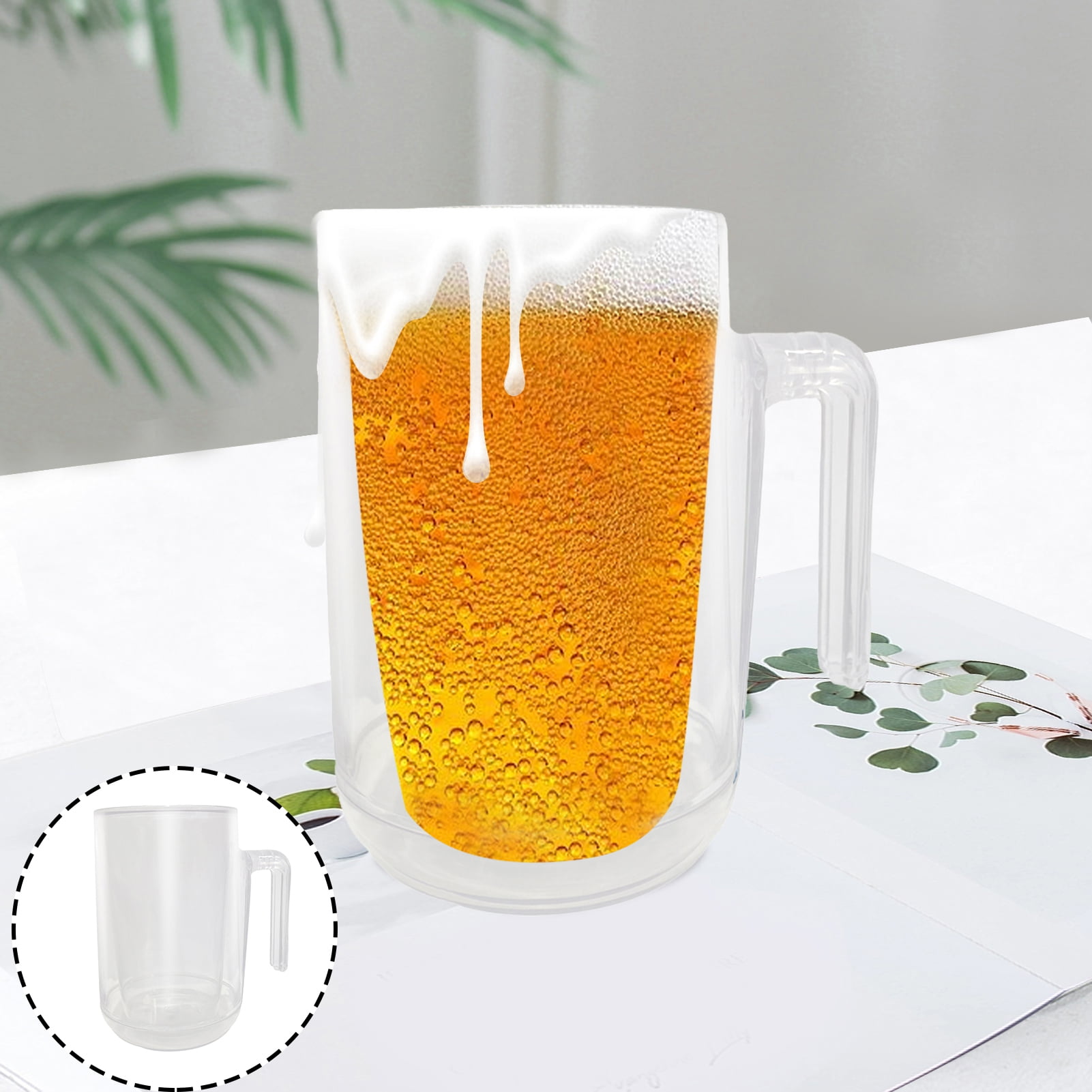 Hariumiu Refrigerated Beer Glass Freezer Beer Mug Insulated with Handle ...