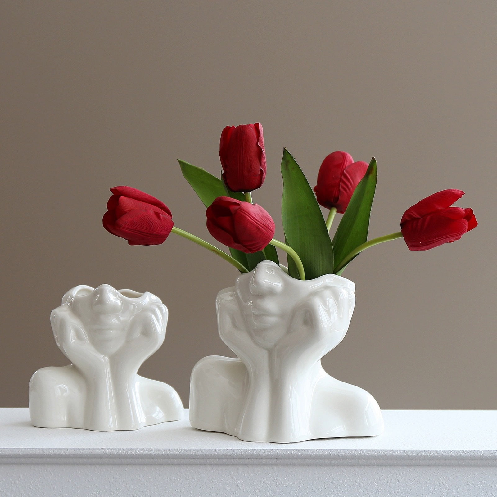 Hariumiu Resin Face Vase Flower Pot Abstract Art Vase Female Form ...