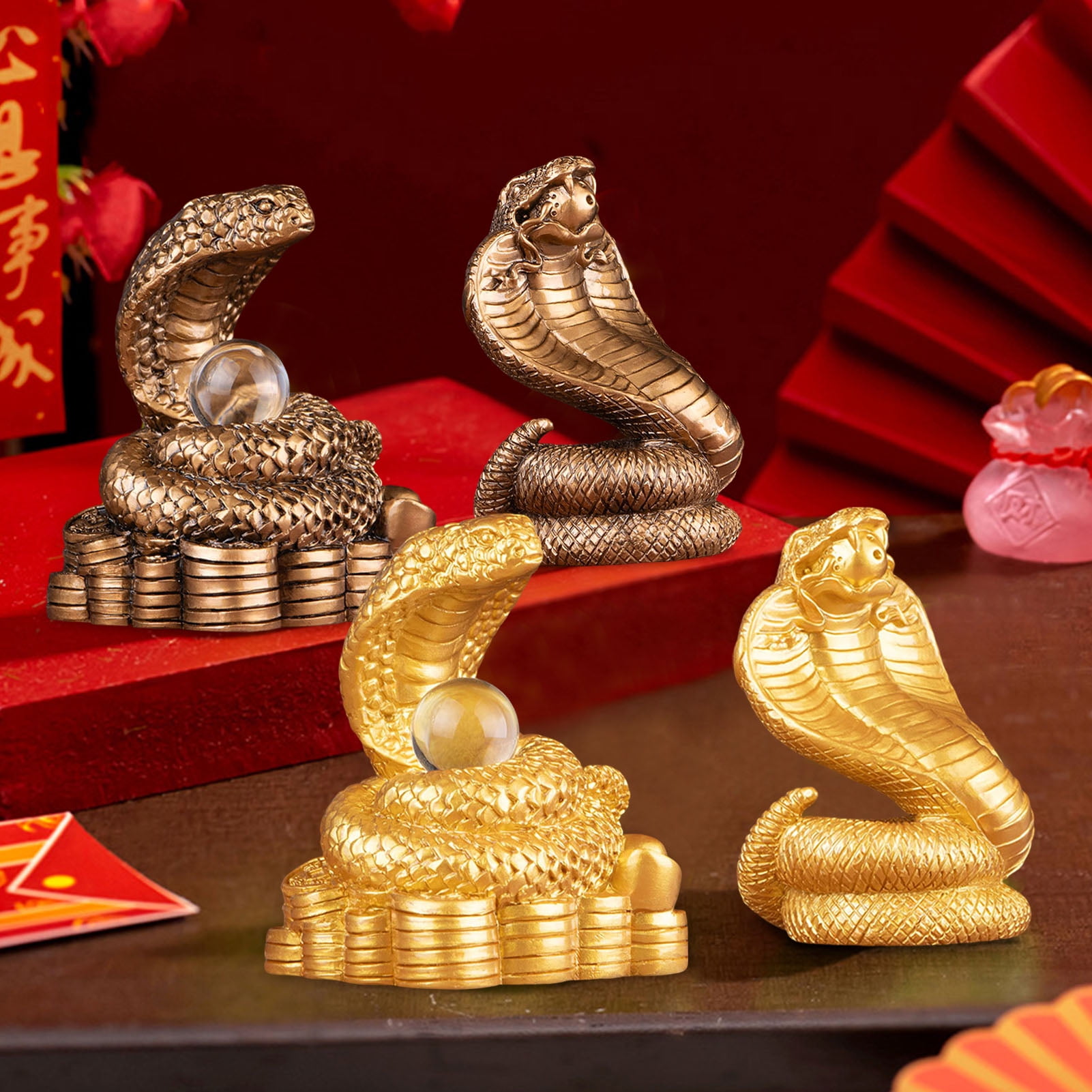 Hariumiu Resin Snake Figurine Vintage Chinese Zodiac Mascot Snake Model ...