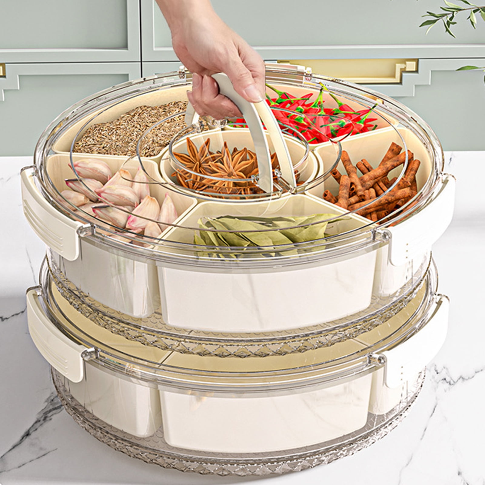 Hariumiu Rotating Fruit Plate Snack Spinner with 6 Compartments Food ...