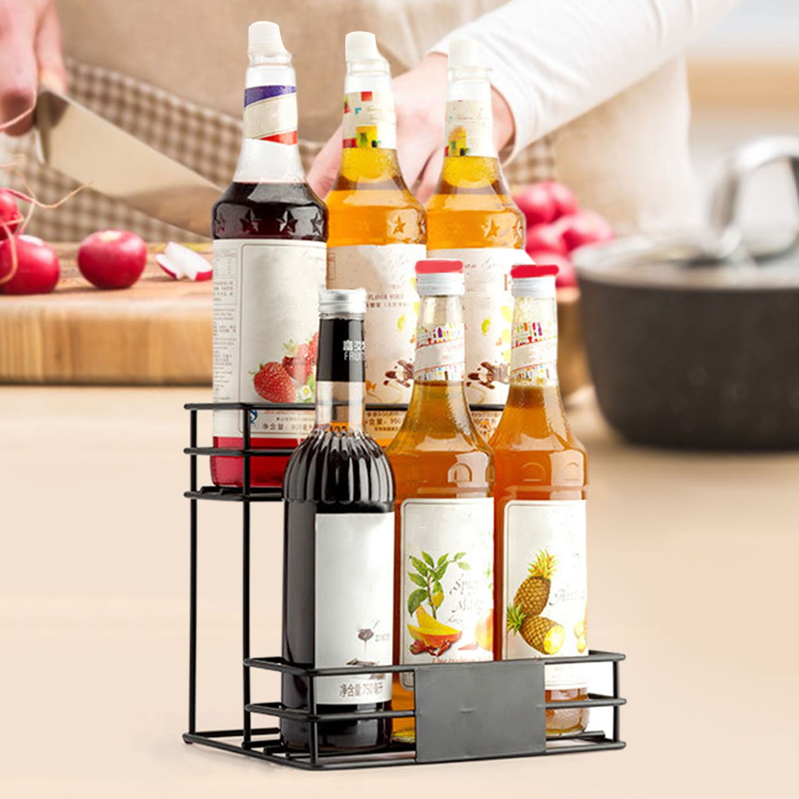 Hariumiu Seasoning Bottle Rack Seasoning Rack 2 Tier Coffee Syrup Stand ...