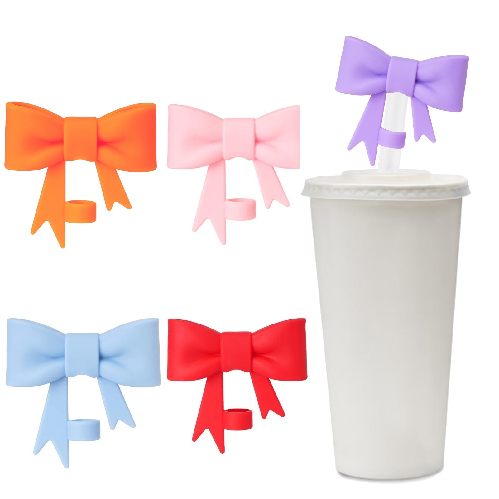 Hariumiu Silicone Straw Cap with Bow Anti-Slip Straw Sleeve Cute ...