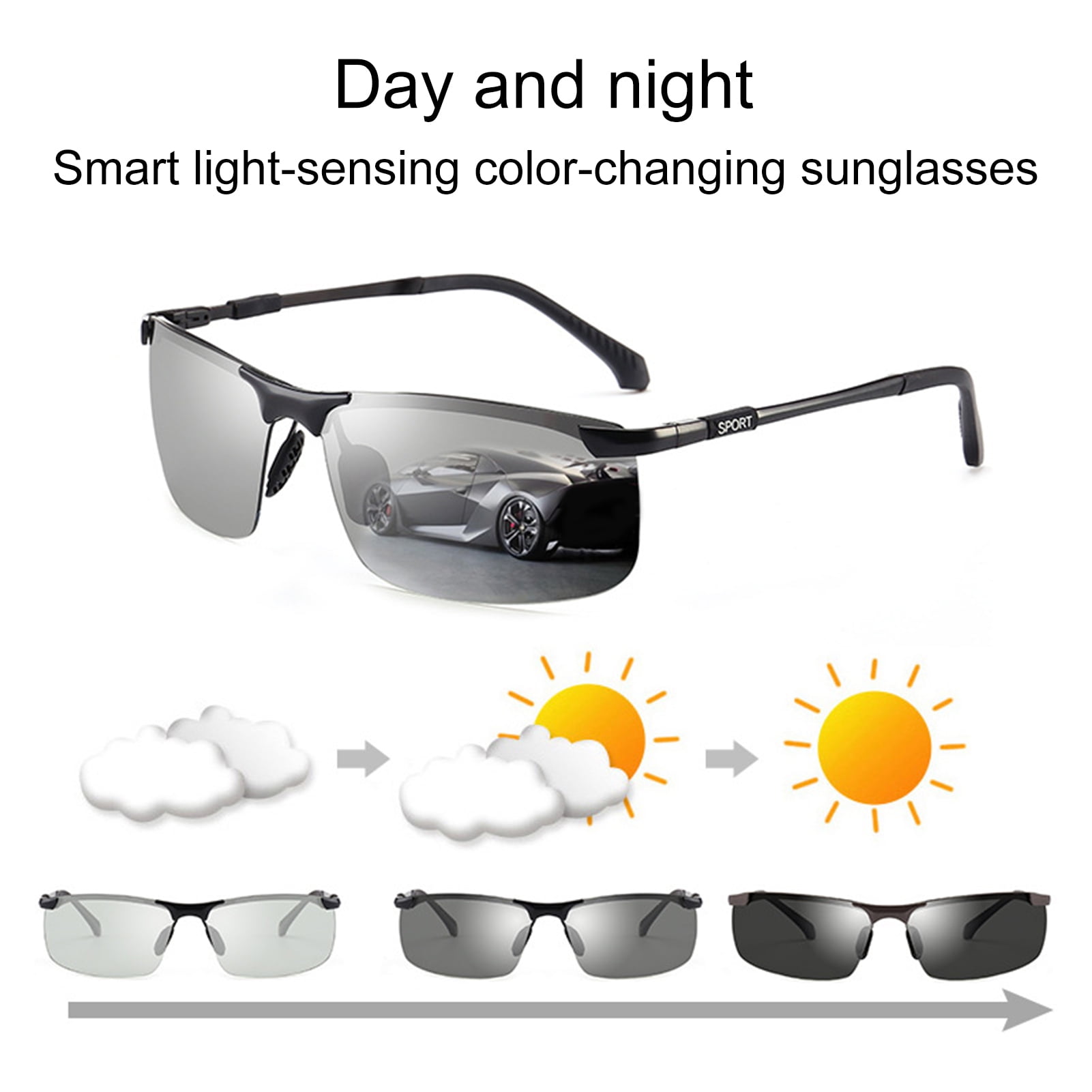 Hariumiu Smart Discoloration Polarized Sunglasses for Men Women, Burden ...