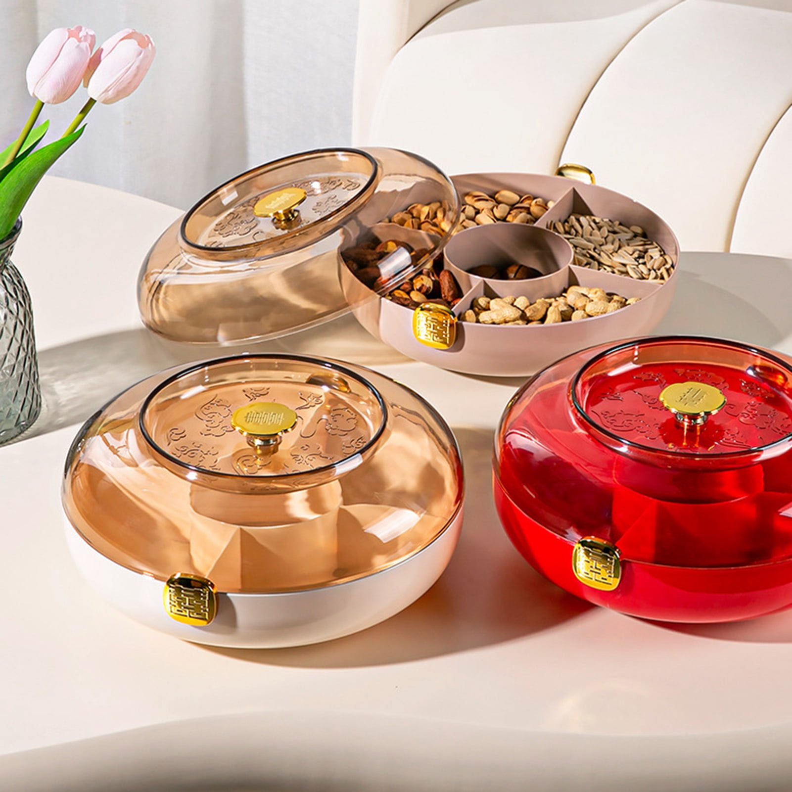 Hariumiu Snack Serving Tray with Lid Plastic Divided Appetizer Tray 5 ...