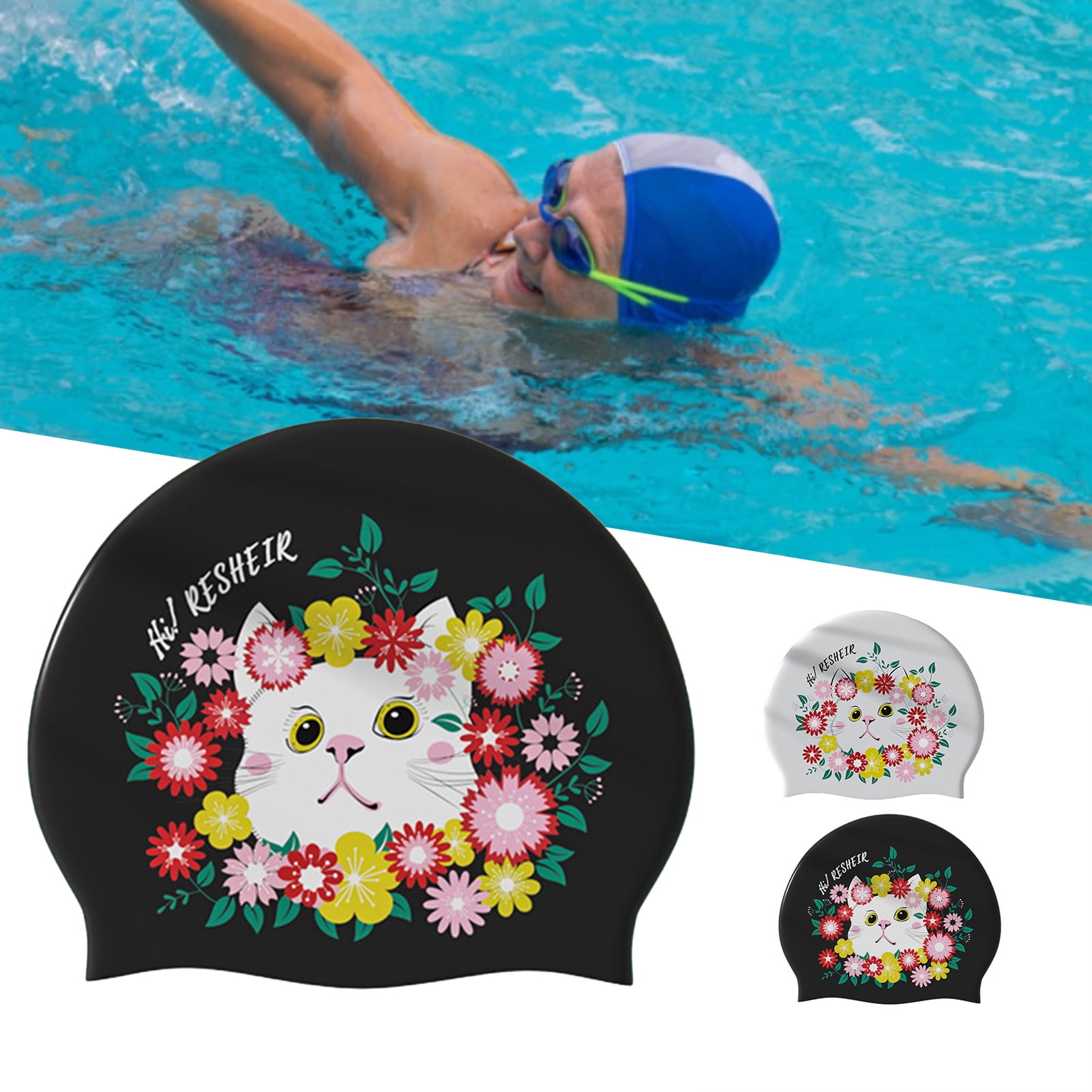 Hariumiu Swimming Cap Easy to Wear Anti-slip Texture High Stretch White ...