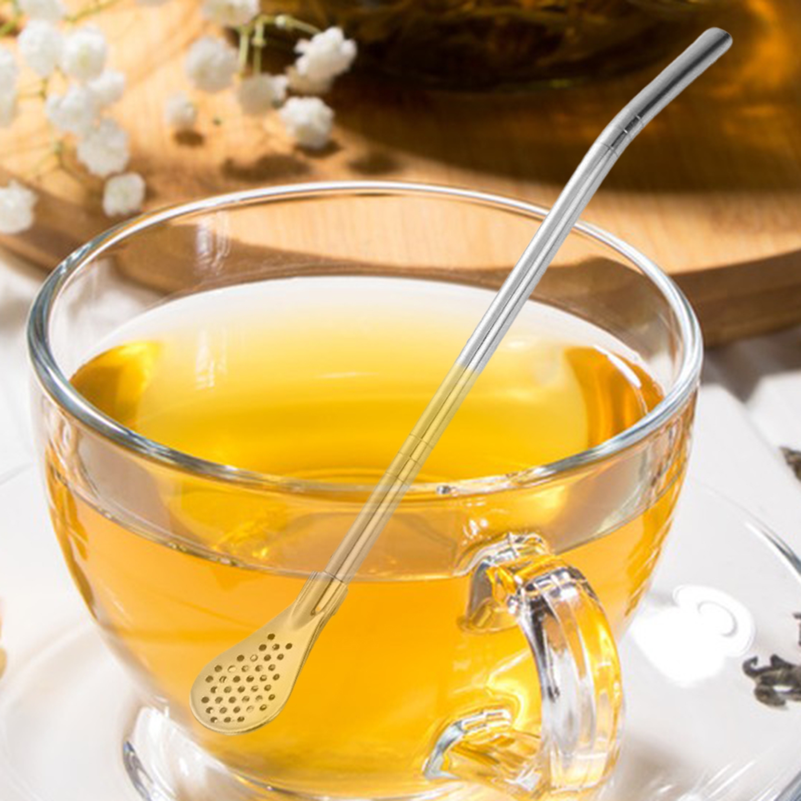 Hariumiu Tea Filter Straw Spoon Stainless Steel Straw Spoon with Filter ...