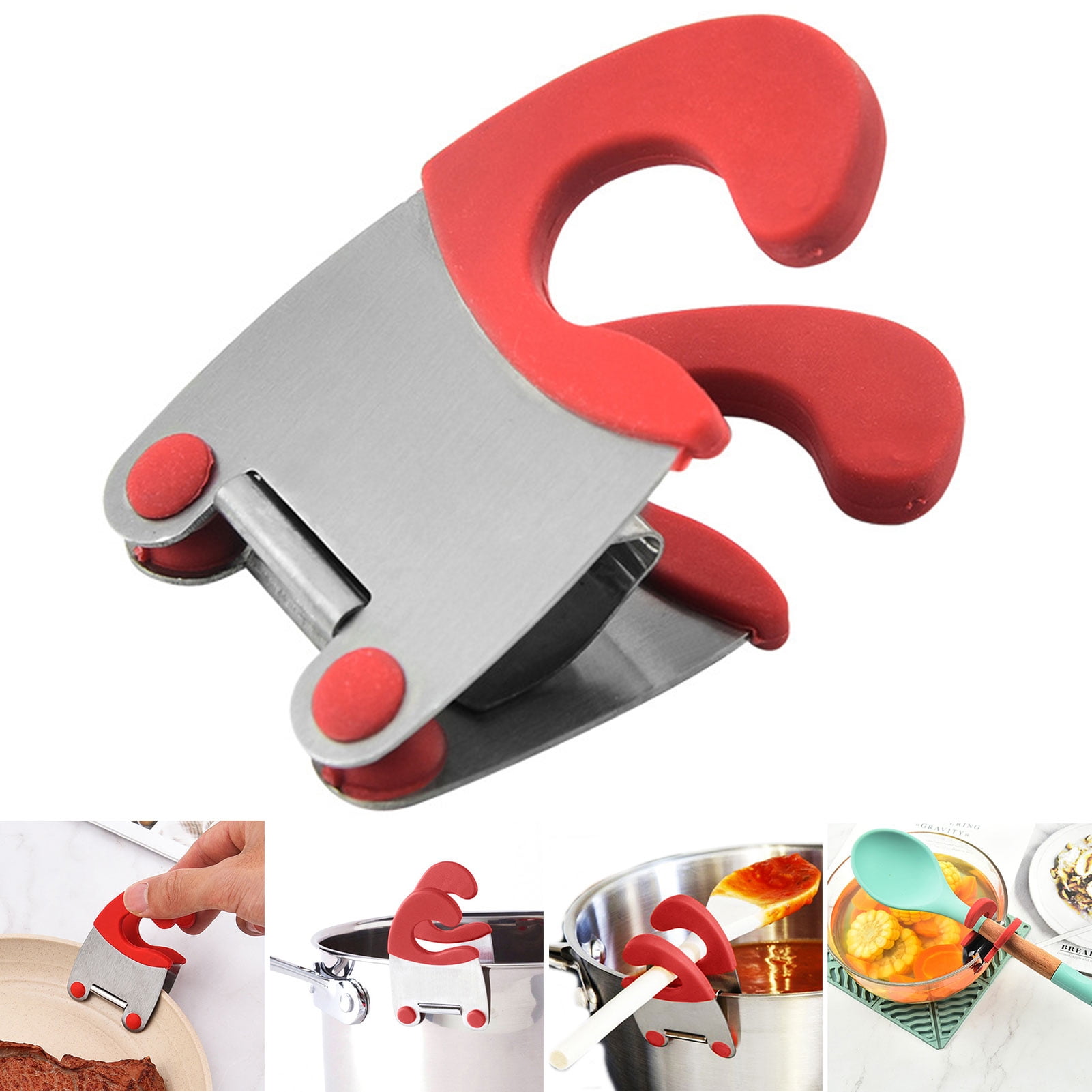 Hariumiu Utensil Pot Clips Stainless Steel Silicone Spoon Rest Holder ...