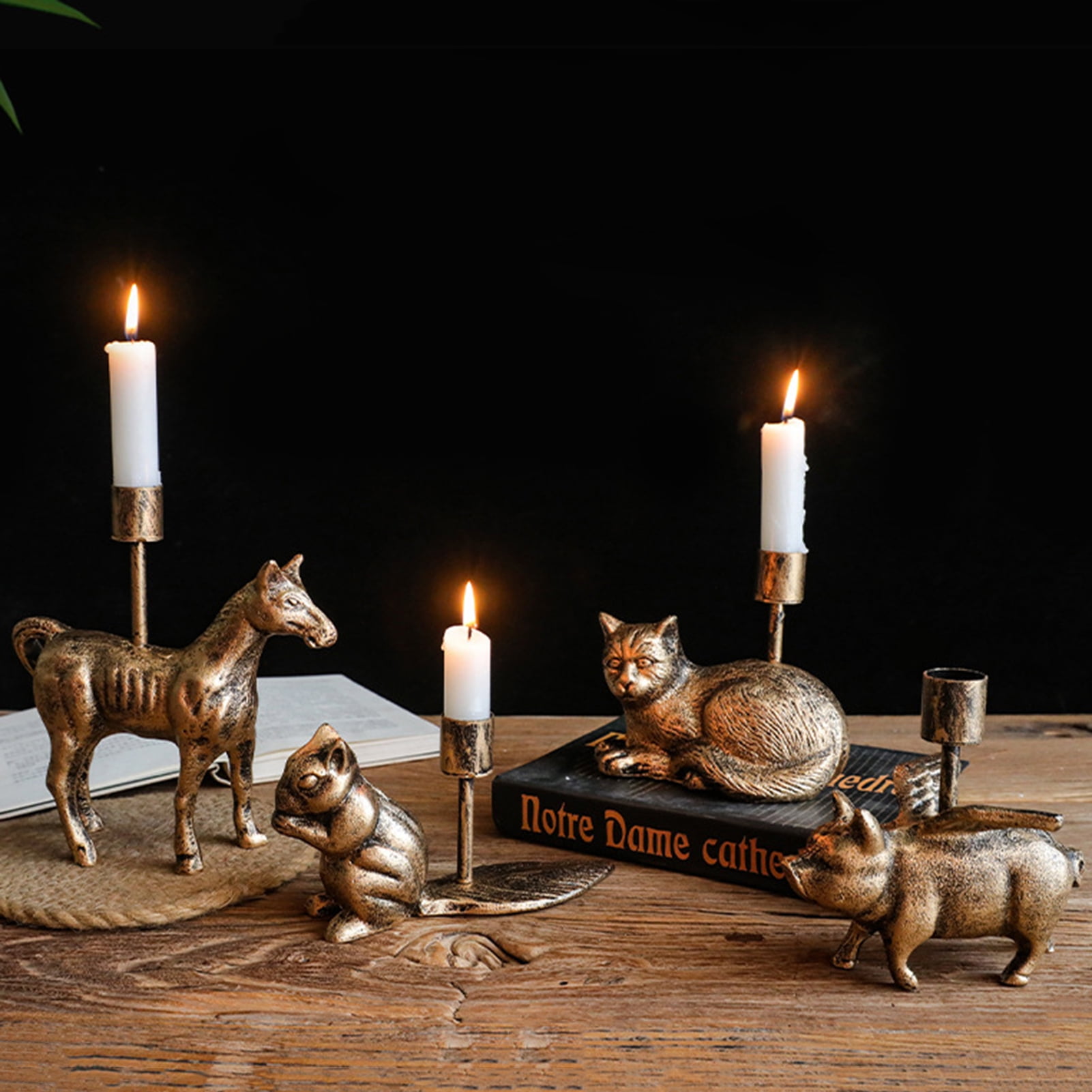 Hariumiu Vintage Iron Candle Holder Animal Figurine Candlestick Table ...