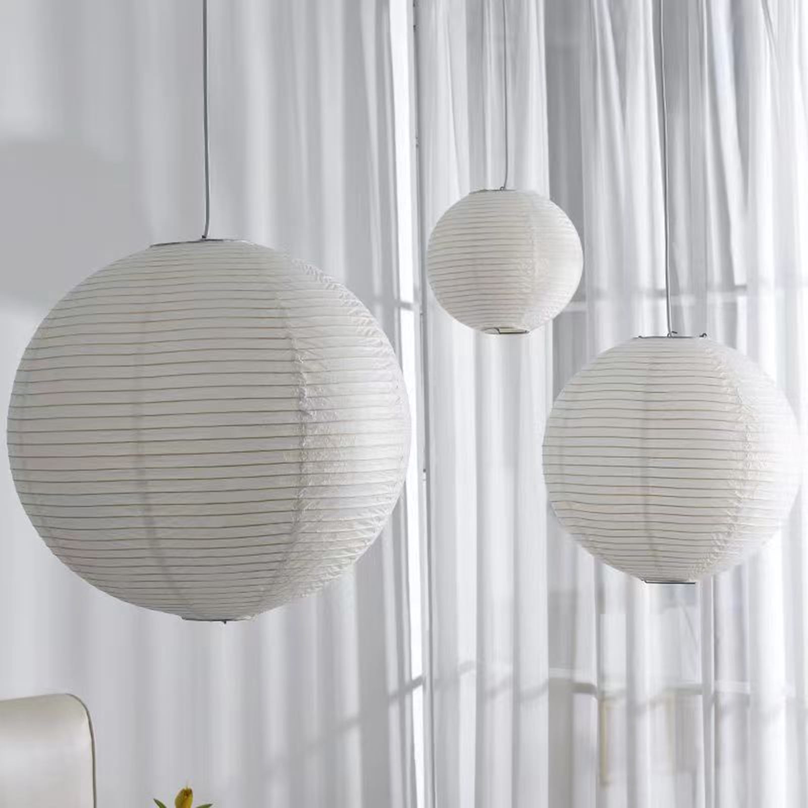 Hariumiu White Round Ceiling Lamp Minimalist Steel Wire Rice Paper ...